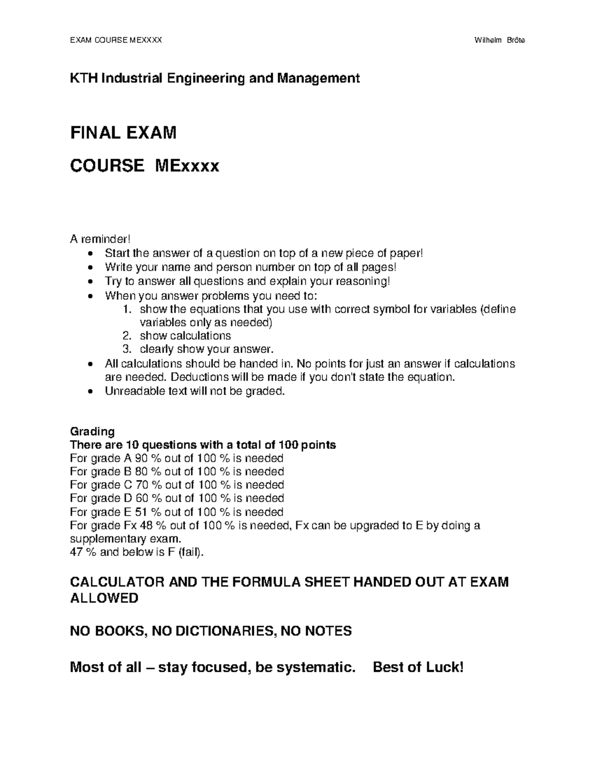 Test Exam with answers - KTH Industrial Engineering and Management ...