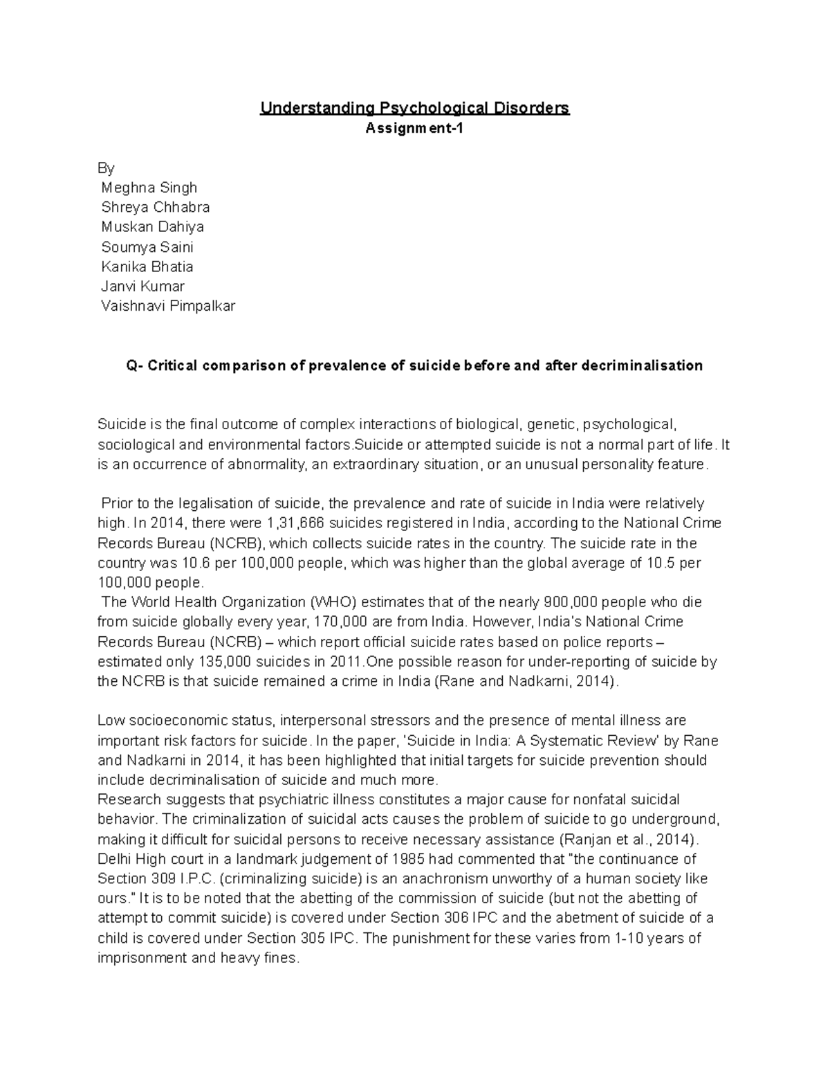 UPD Assignment final-1 - Understanding Psychological Disorders ...