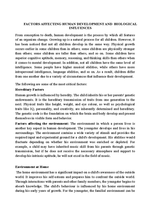 Factors Affecting Human Development - FACTORS AFFECTING HUMAN ...