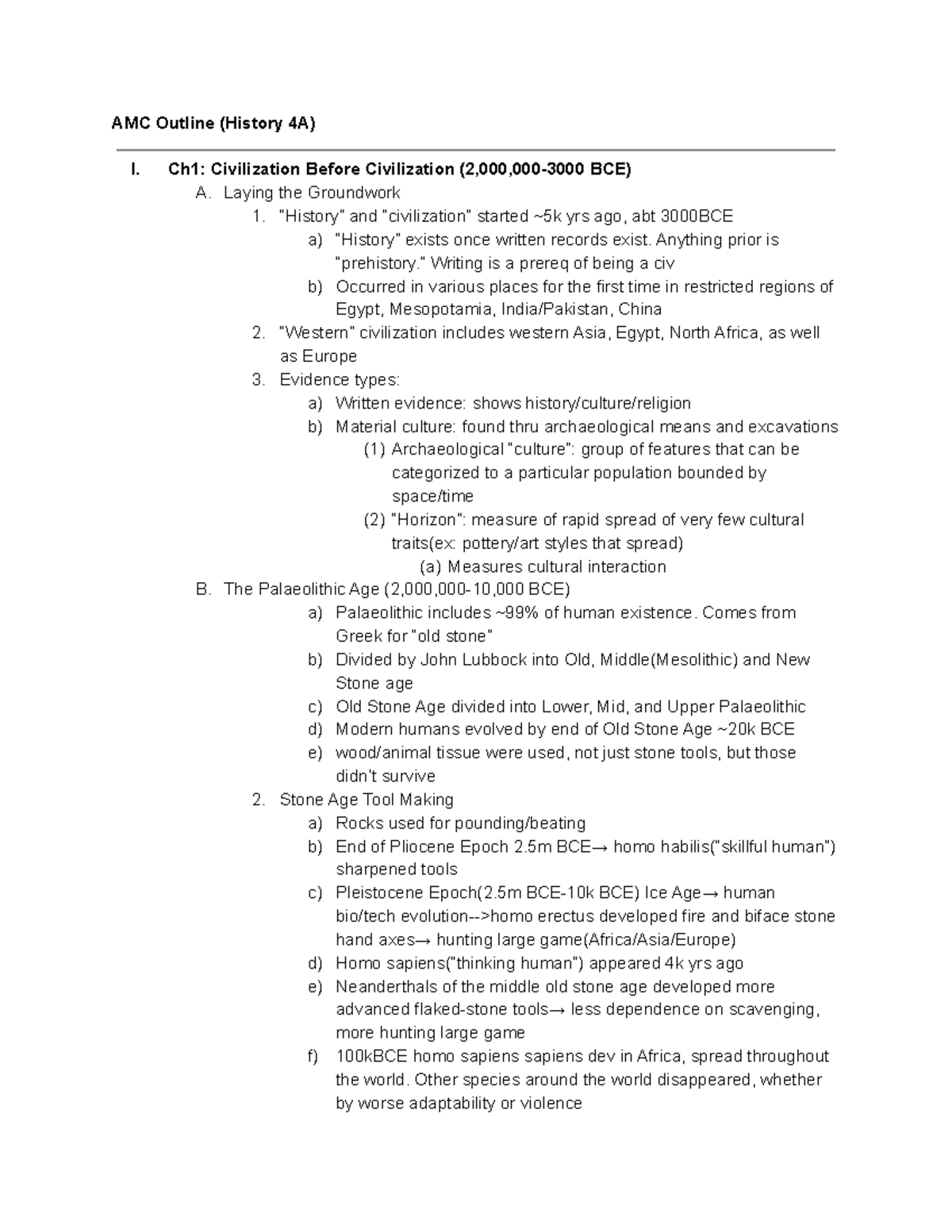 AMC Outline (History 4A) - Ch1: Civilization Before Civilization ...