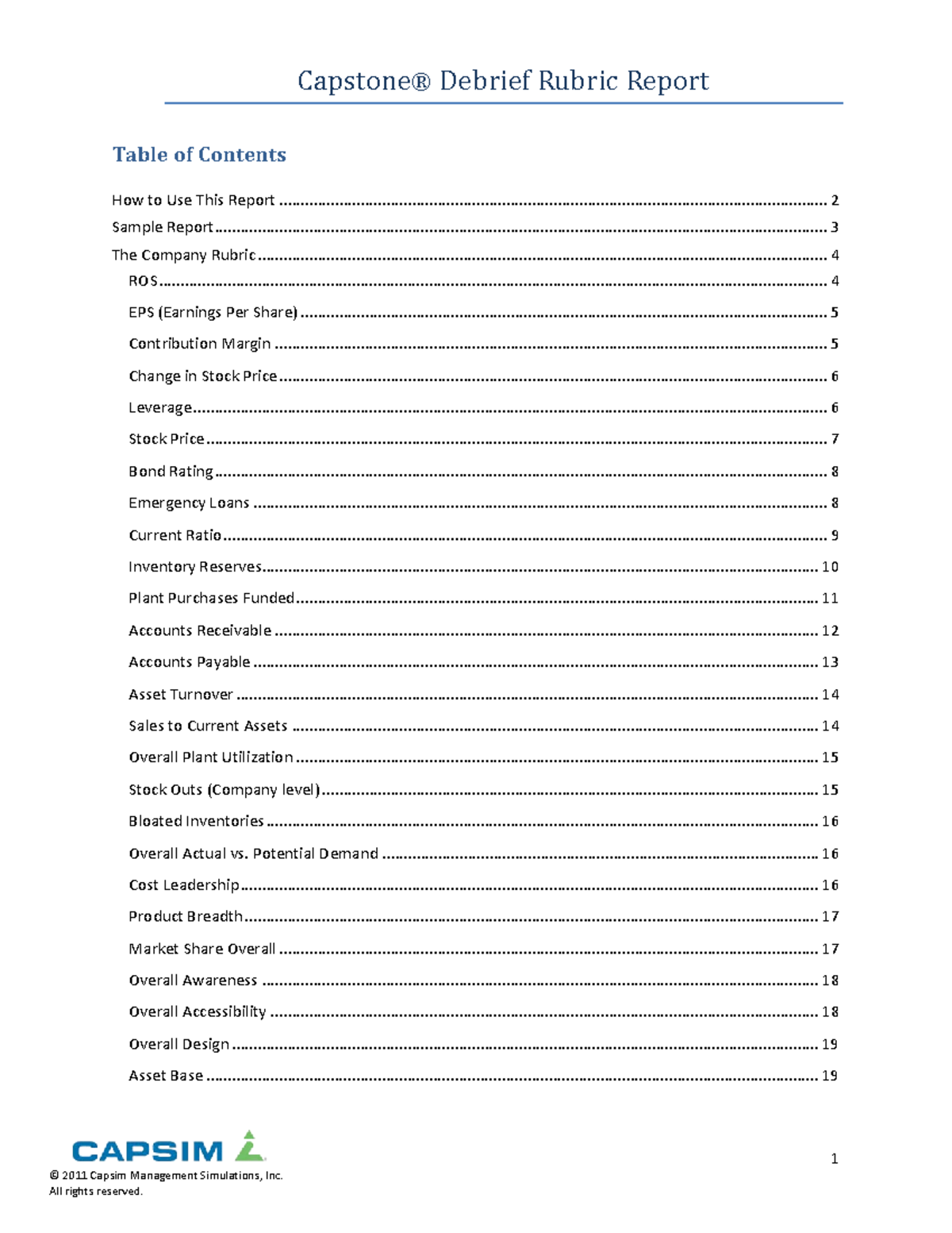 Capsim Metric Solutions - © 2011 Capsim Management Simulations, Inc ...