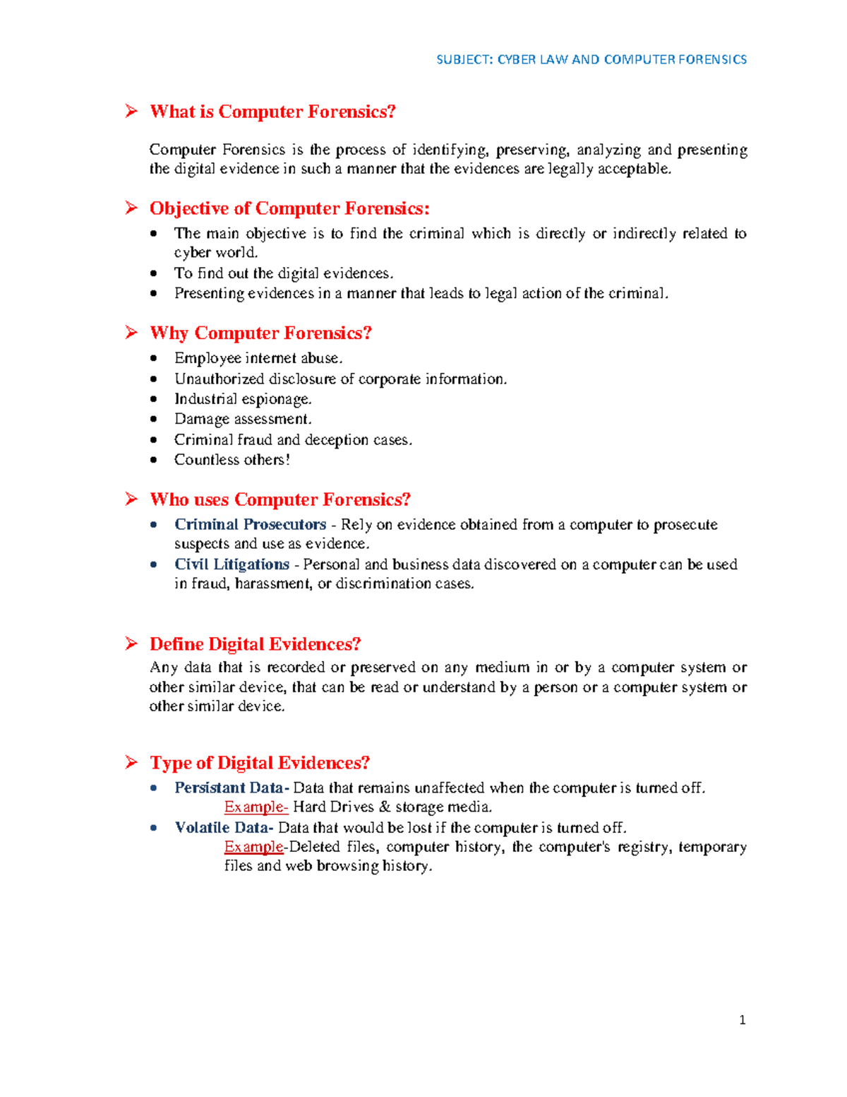 Cyber Security notes - What is Computer Forensics? Computer Forensics ...