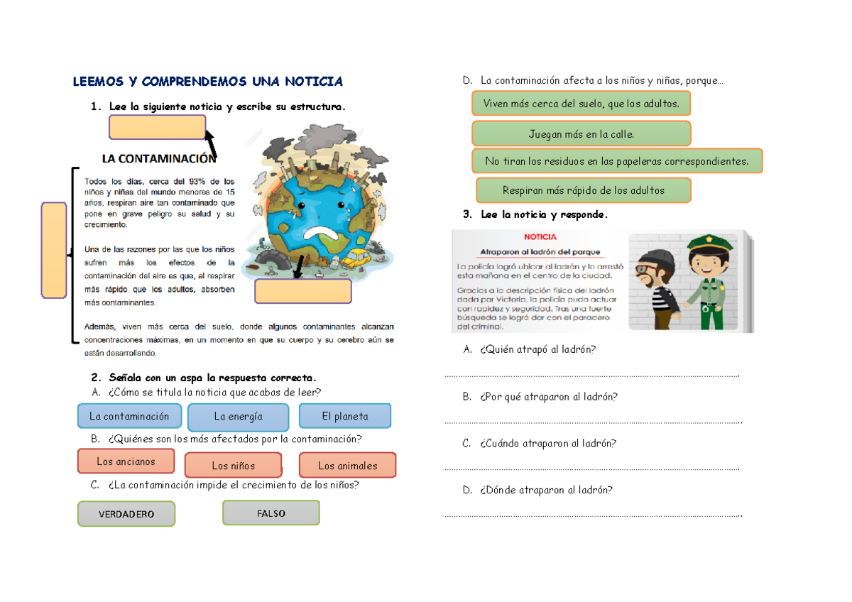 Noticia - LEEMOS Y COMPRENDEMOS UNA NOTICIA 1. Lee la siguiente noticia ...