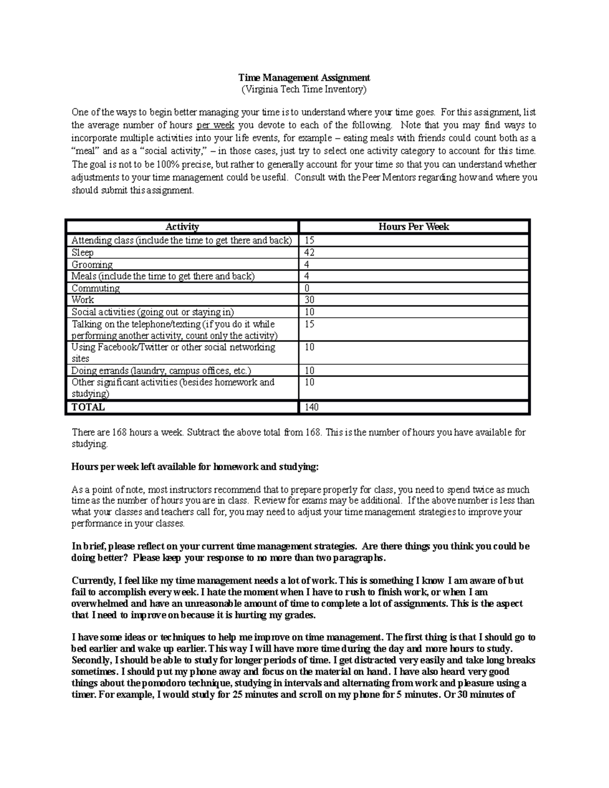 Time Management Reflection 2017 Final - Time Management Assignment ...