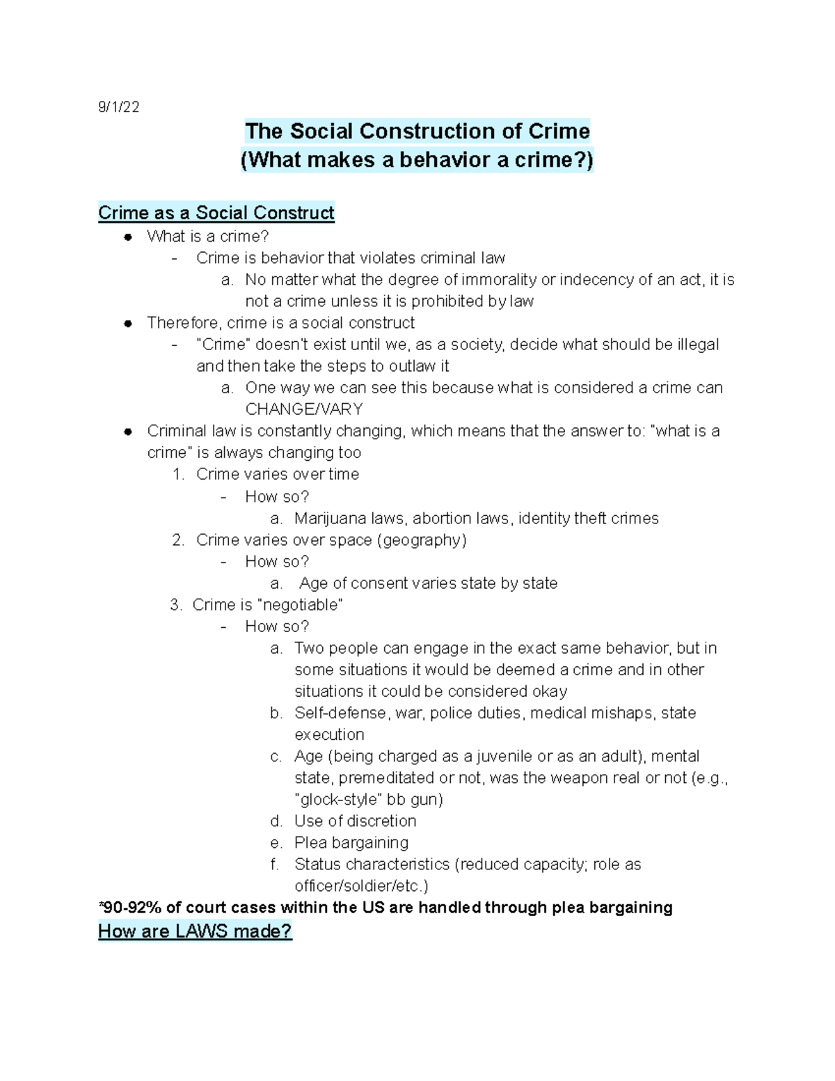 CRMJ 254 The social construct of crime - 9/1/ The Social Construction ...