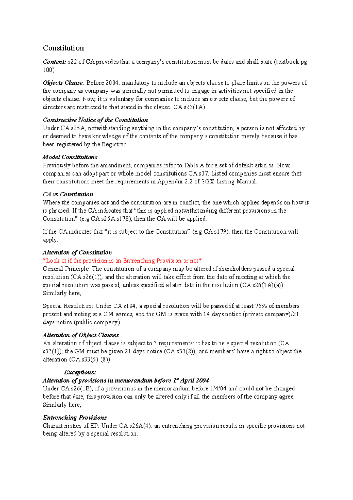 Constitution Paragraphs - Constitution Content: s22 of CA provides that ...