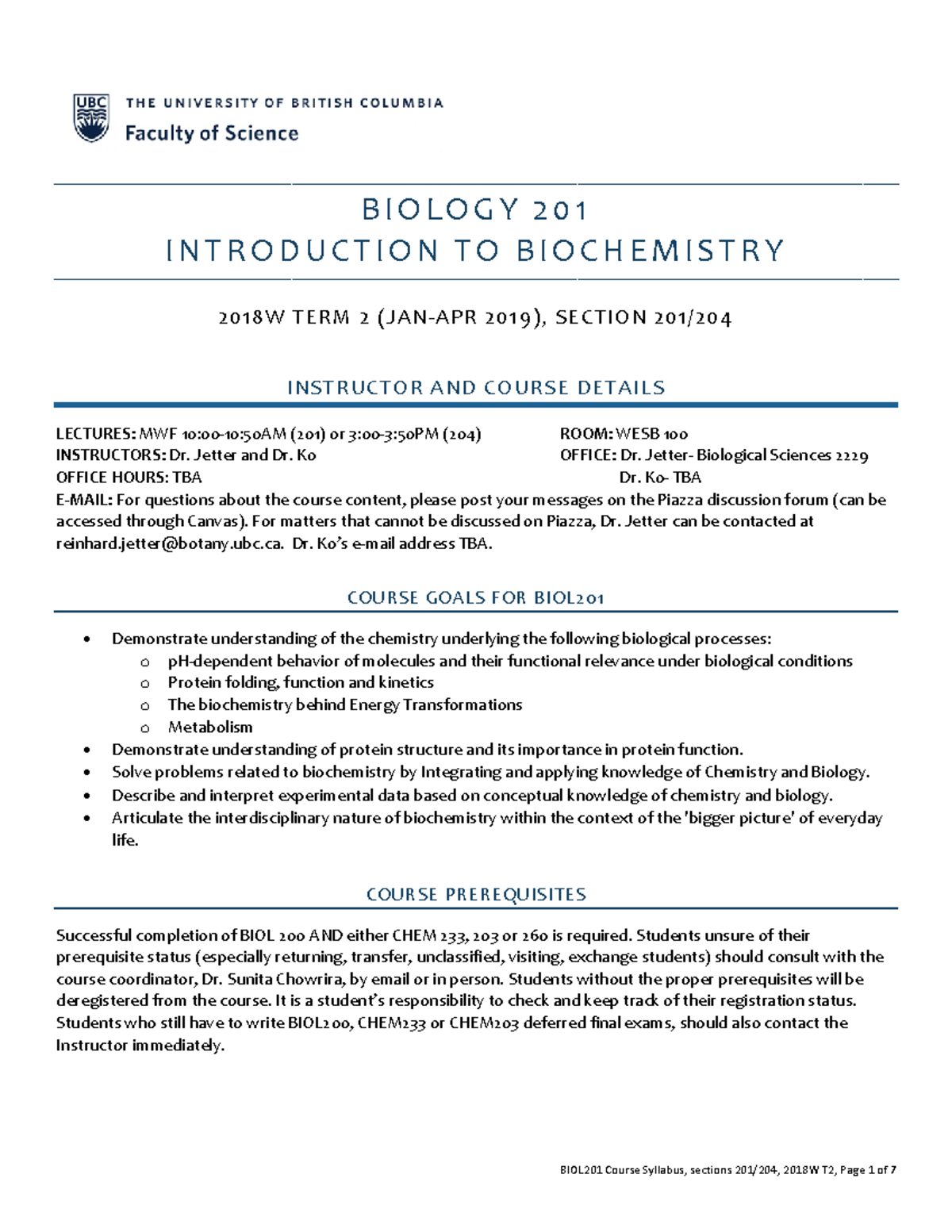 Biol 201 Syllabus - Warning: TT: undefined function: 32 BIOLOGY 20 1 INTRODUCTION TO ...