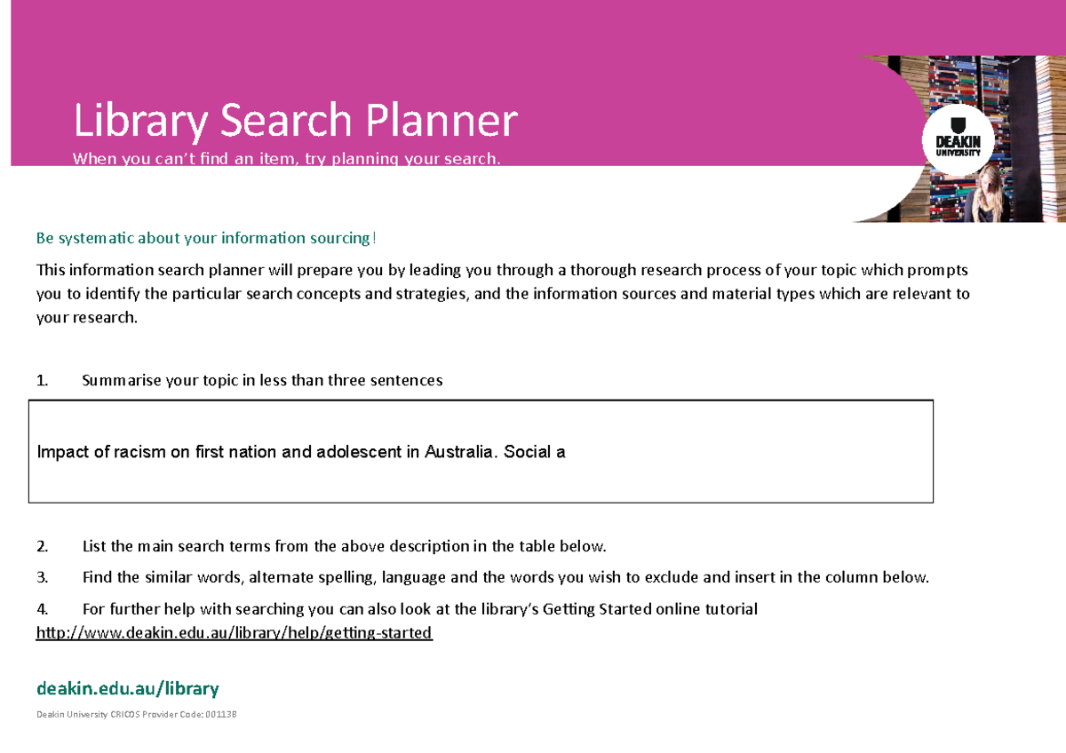 Seminar 2-Library Search-Planner-handout 1 - Library Search Planner ...