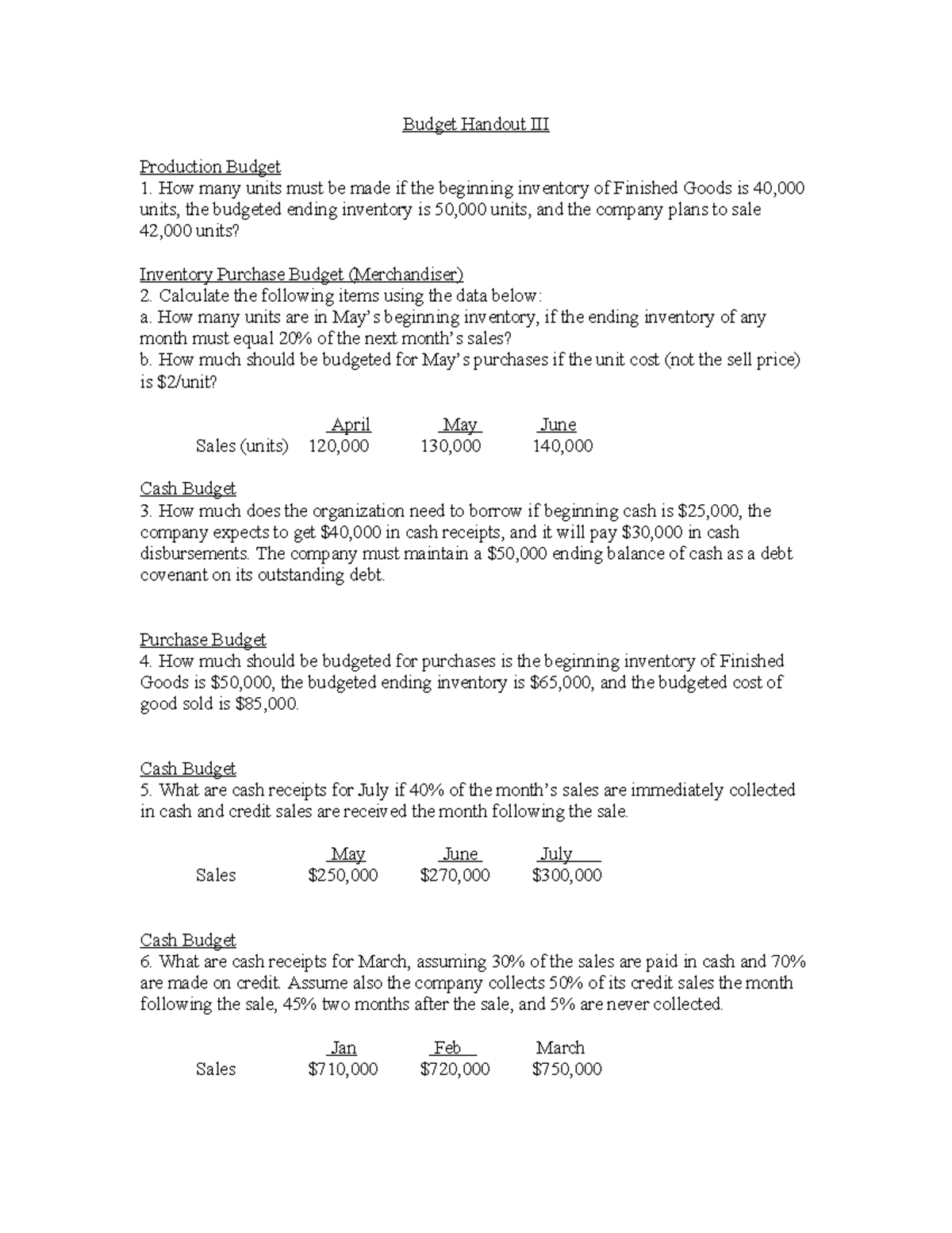 Handout - Budgets III - Budget Handout III Production Budget How many ...
