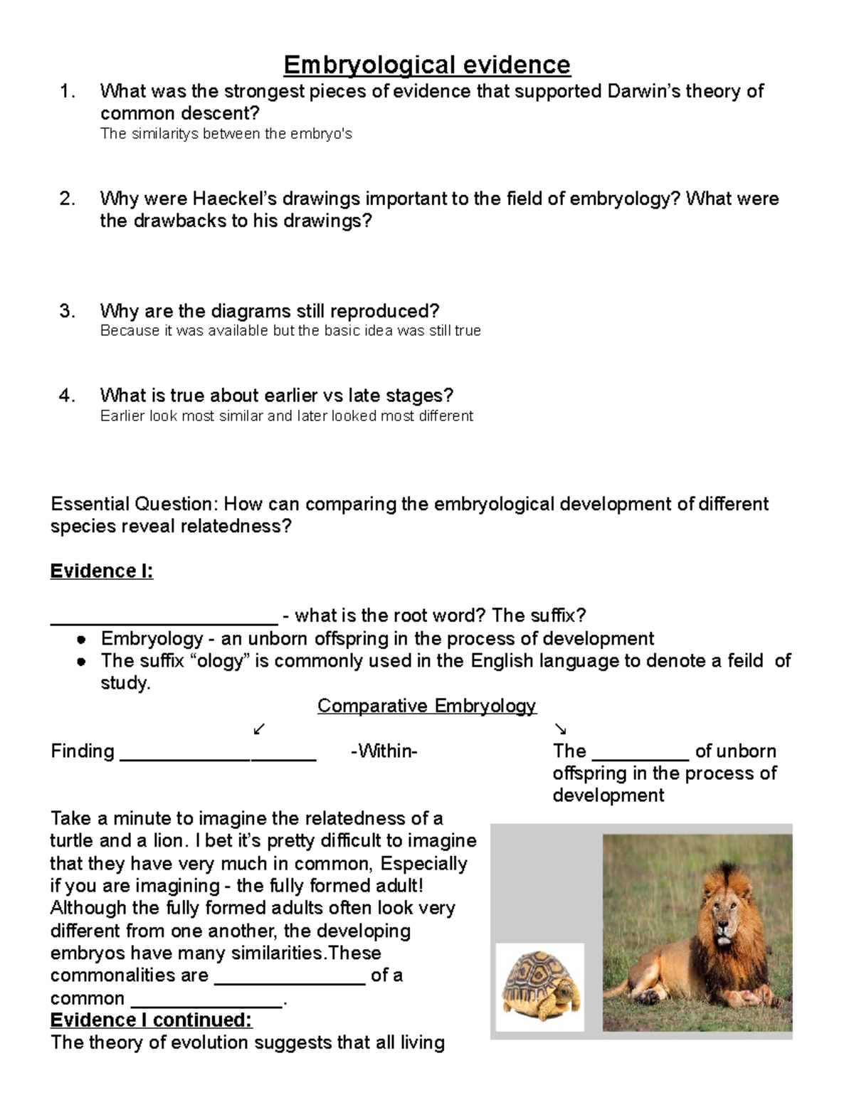 Kaden Manning - Embryological guided notes - Embryological evidence 1 ...