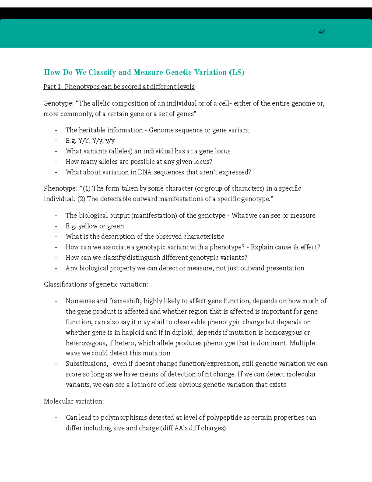 Genetic Variation- Lecture Notes - How Do We Classify and Measure ...