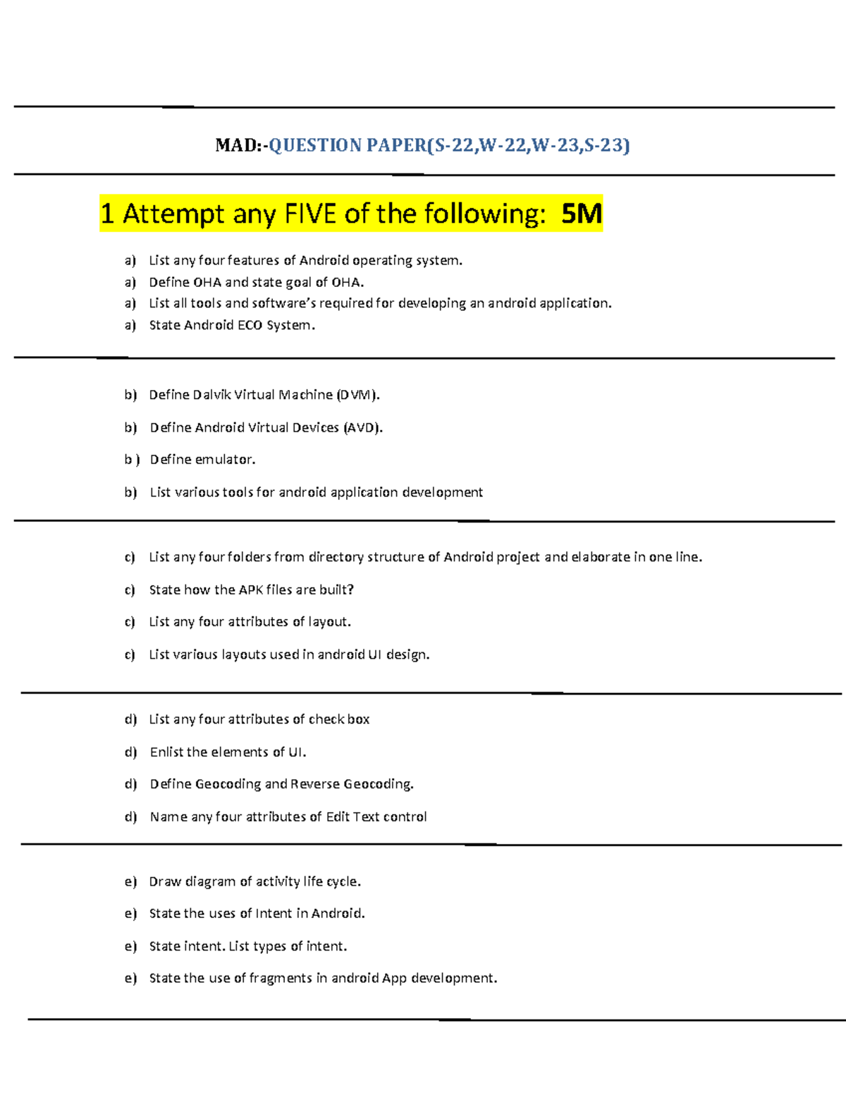 Question Paper - MAD:-QUESTION PAPER(S-22,W-22,W-23,S-23) 1 Attempt any ...