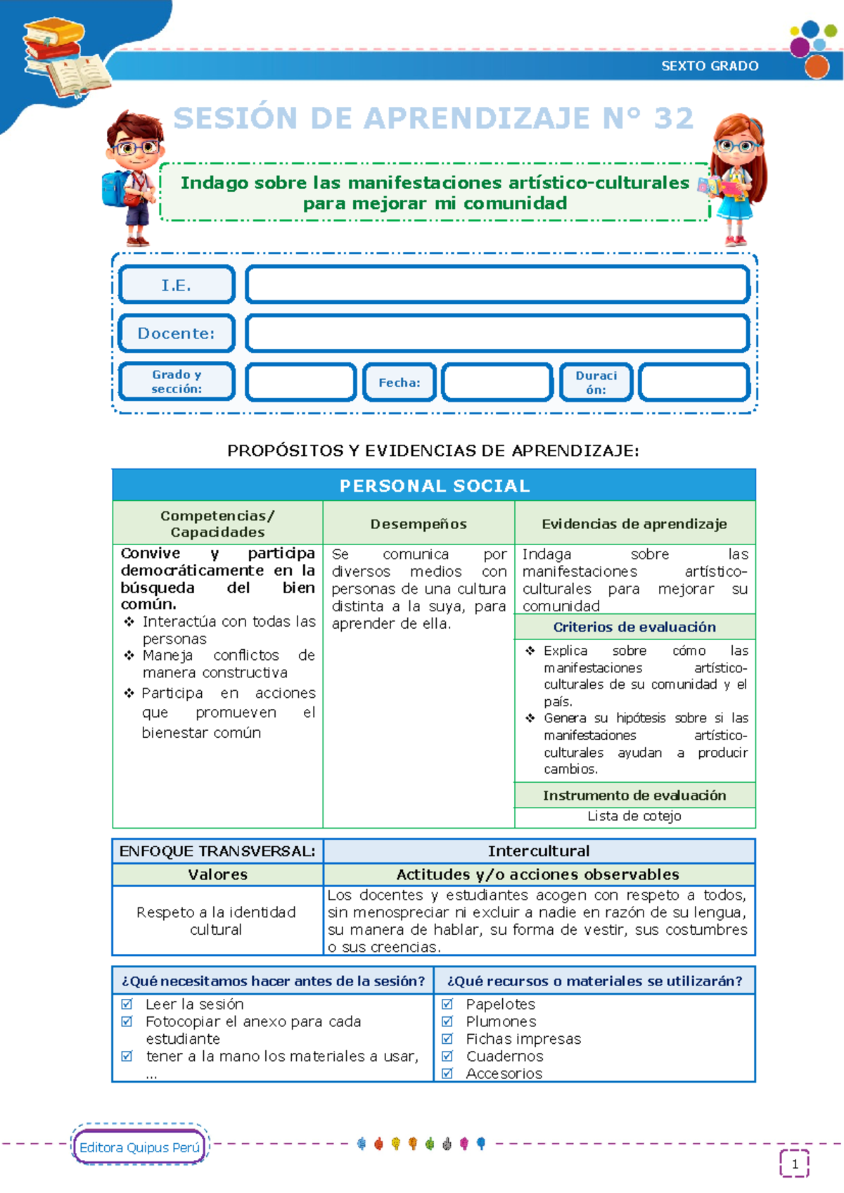 1.- Sesiones de aprendizaje - Semana 4 - UD VI - Editora Quipus Perú - Editora Quipus Perú ...