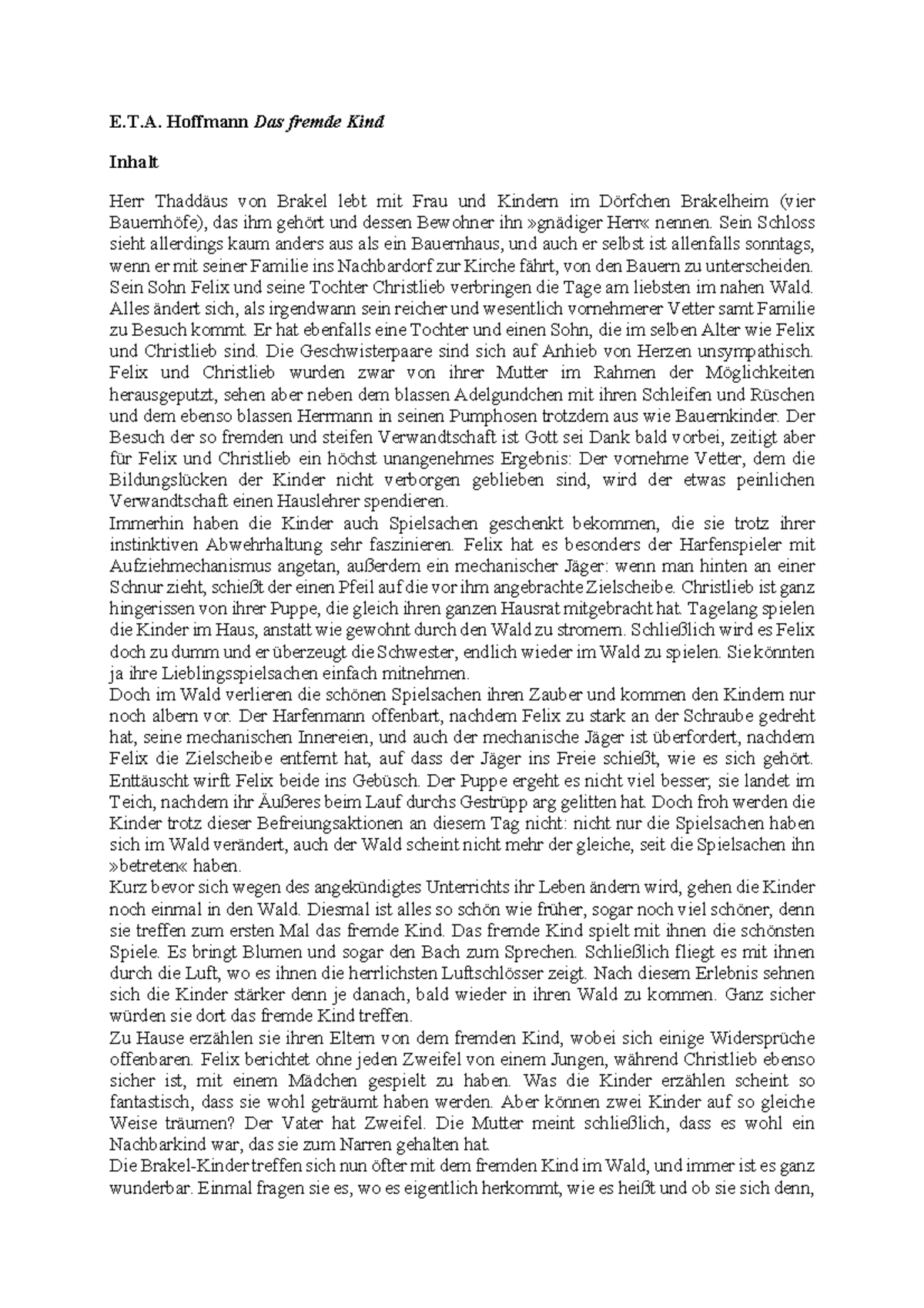 Das fremde Kind (E.T.A. Hoffmann) Inhalte - E.T. Hoffmann Das fremde ...