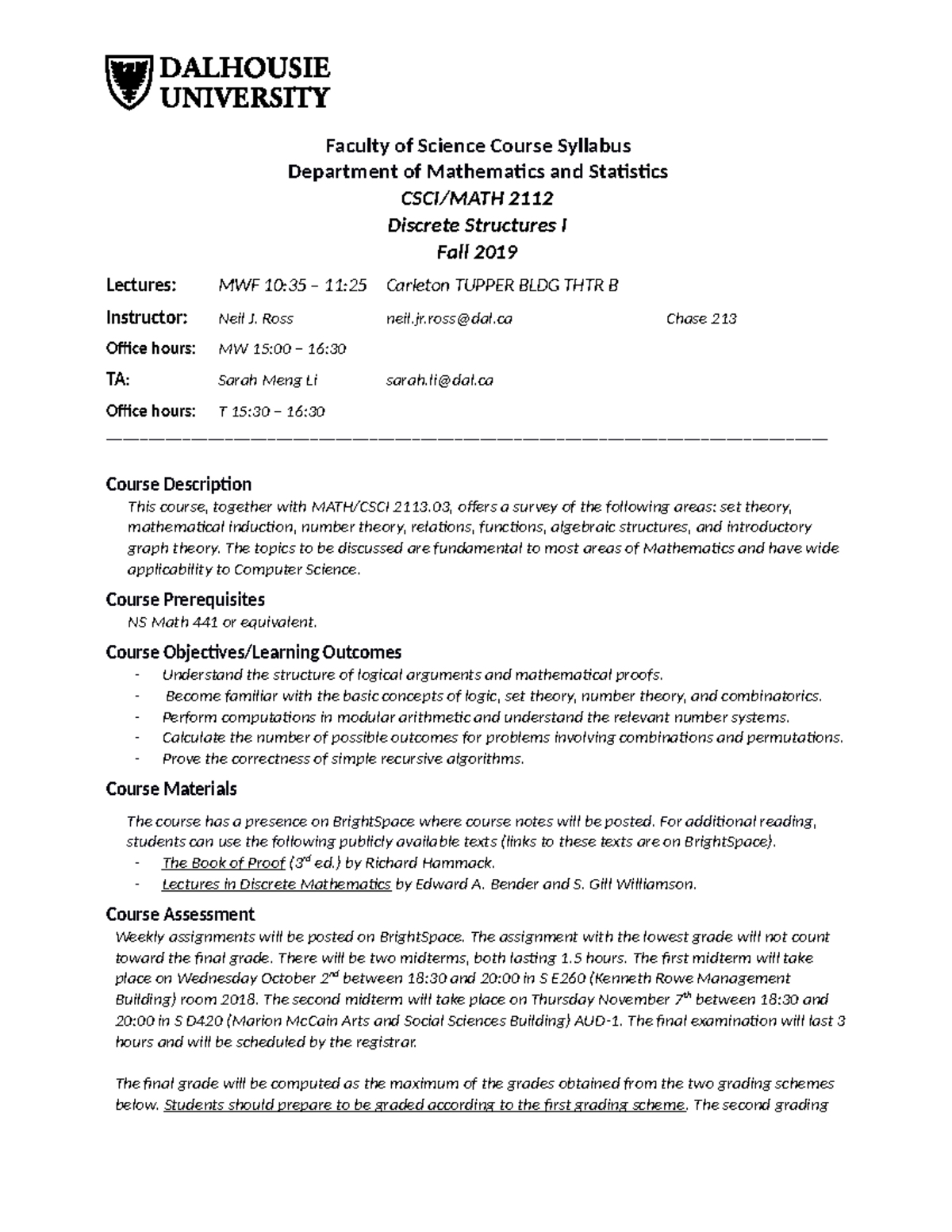 CSCI 2112 - Syllabus - Faculty of Science Course Syllabus Department of ...