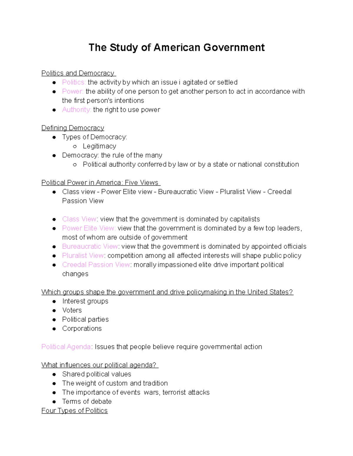Chapter 1 - The Study of American Government Politics and Democracy ...