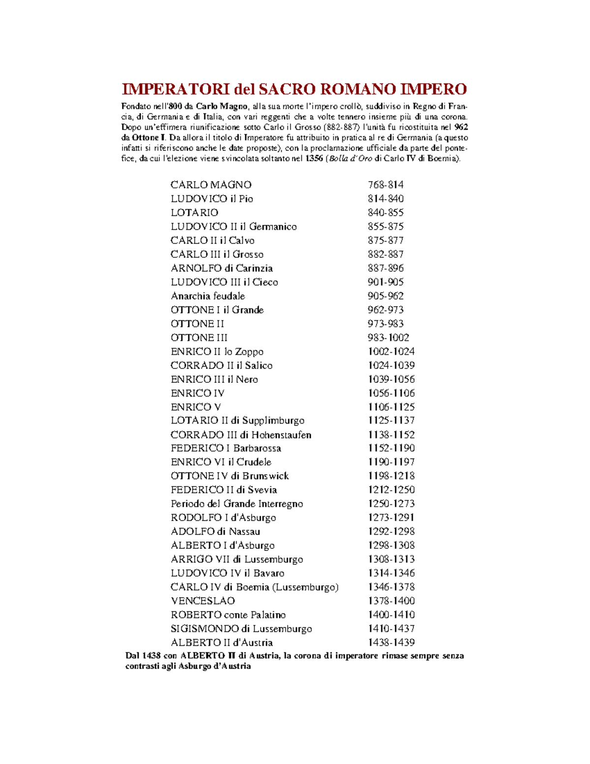 07 04 Imperatori del Sacro Romano Impero 800-1439 - IMPERATORI del ...