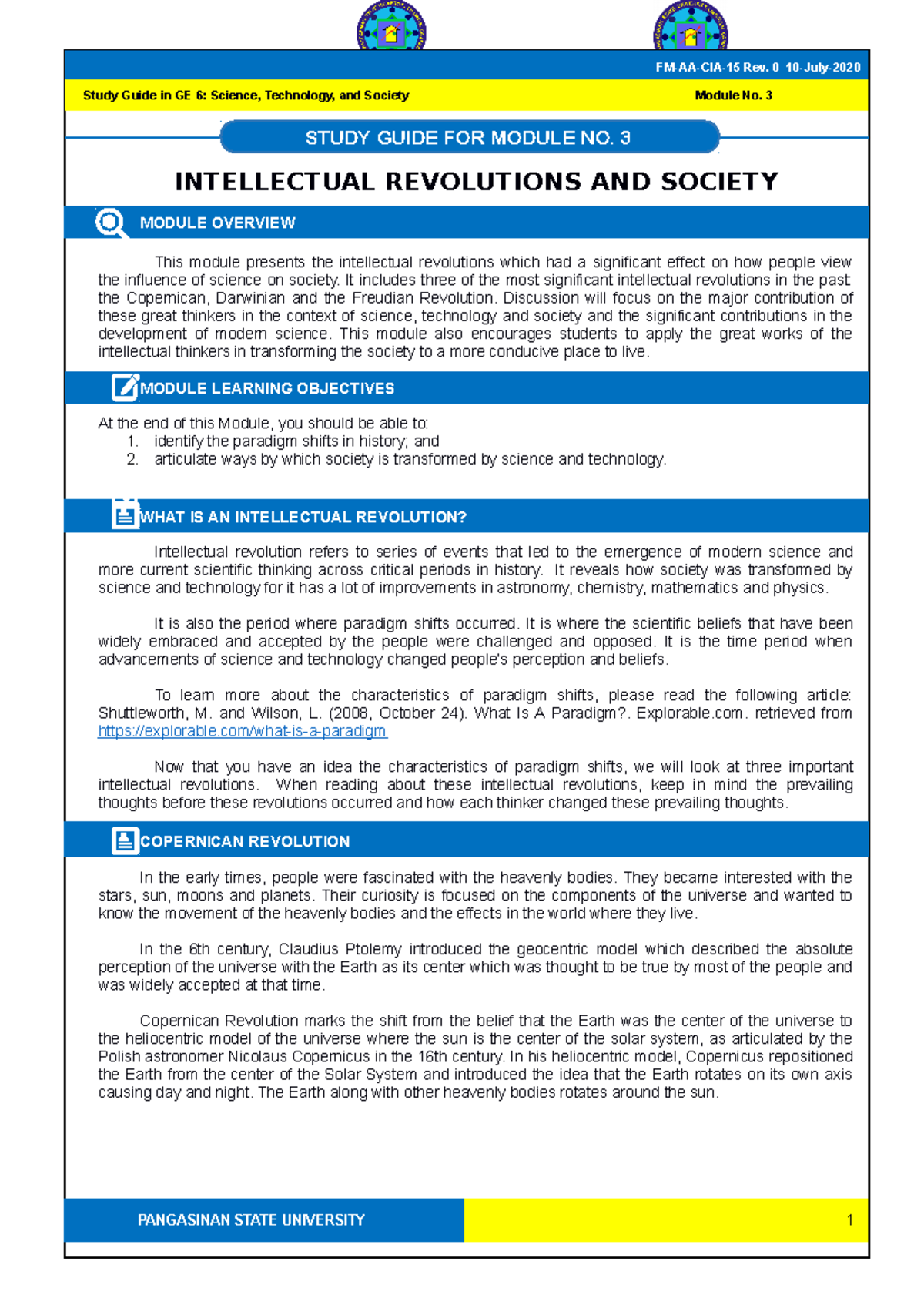 Study- Guide-3 - None - INTELLECTUAL REVOLUTIONS AND SOCIETY MODULE ...