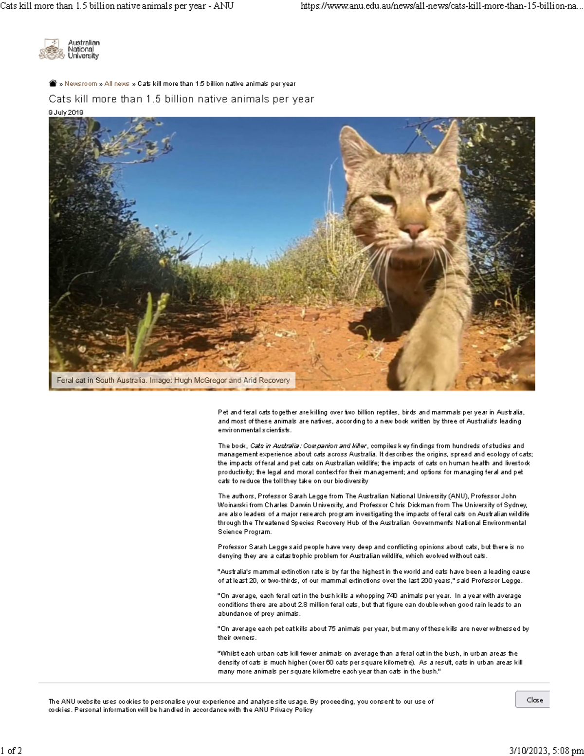 ANU Cat Study - FS RESOURCE - » Newsroom » All news » Cats kill more ...