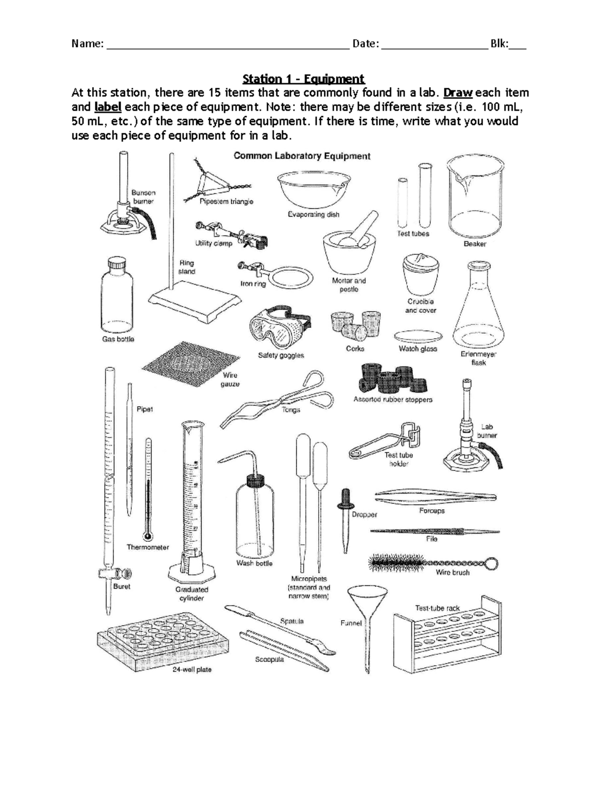 Introto Chem Lab Stations - Station 1 – Equipment At this station ...