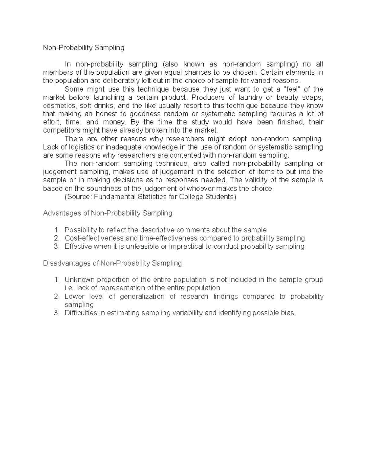 Non-probability - notes - Non-Probability Sampling In non-probability ...