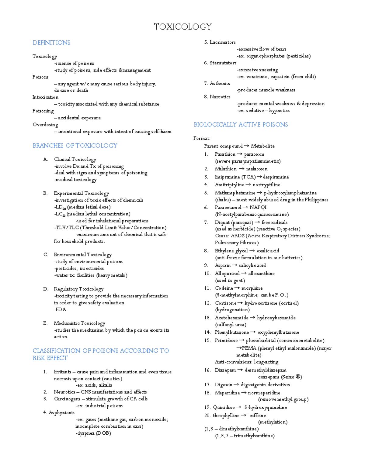 Toxicology-Notes-copy - DEFINITIONS Toxicology -science of poisons ...
