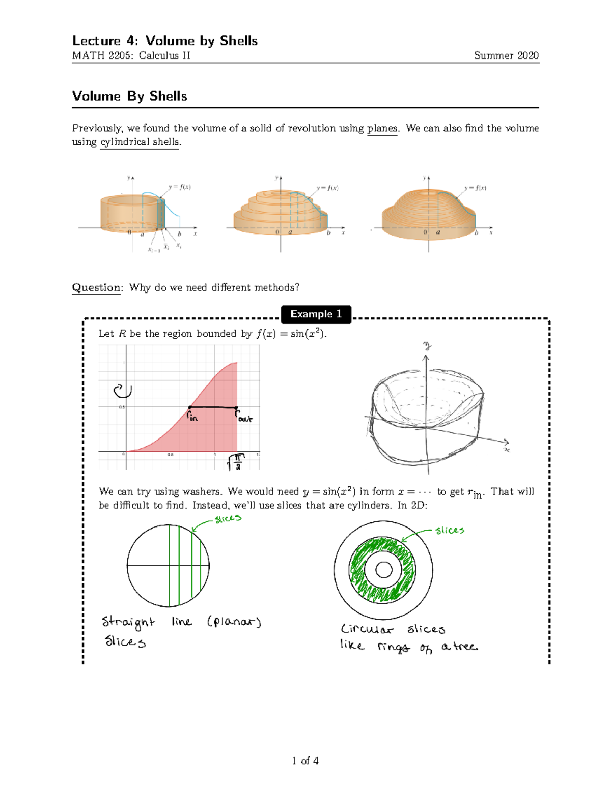 L04 - Volume By Shells - Lecture 4: Volume by Shells MATH 2205 ...