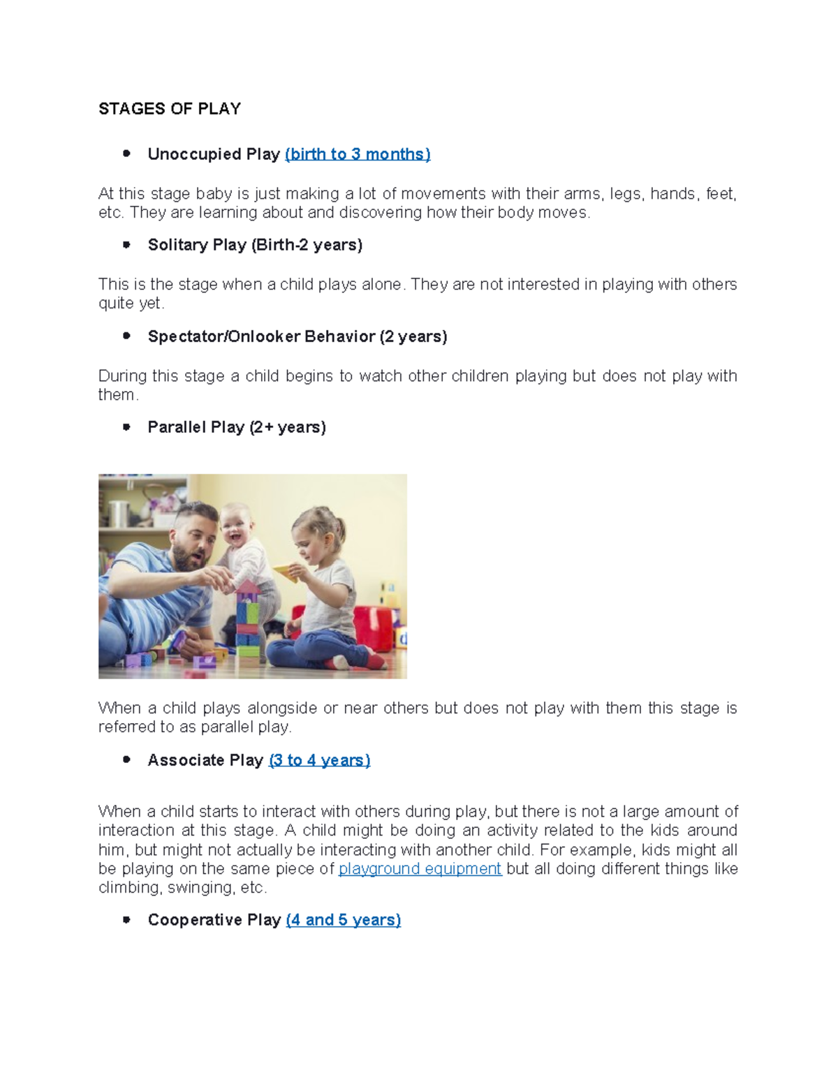 Prof Ed 1 Module - STAGES OF PLAY Unoccupied Play (birth to 3 months ...