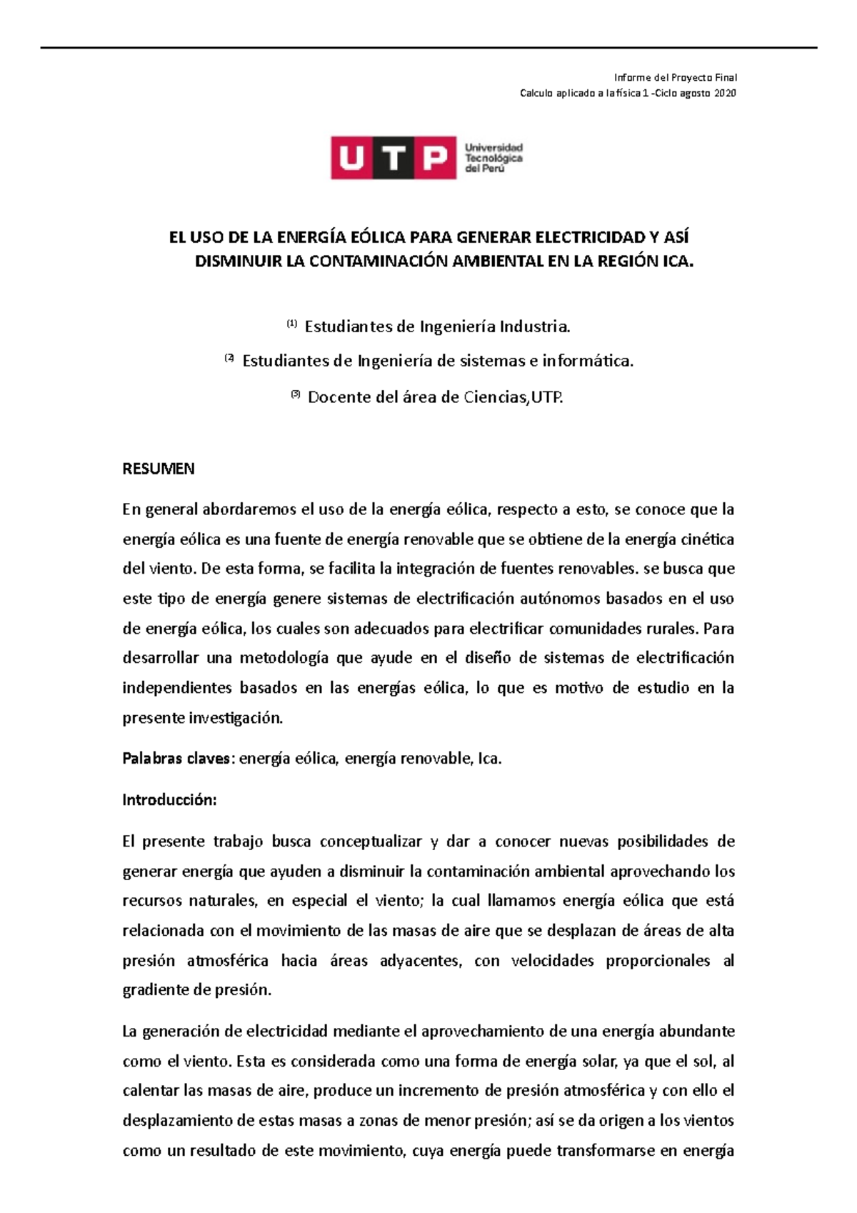 EL USO DE LA Energ A E LICA PARA Generar Electricidad Y AS Disminuir LA Contaminaci N Ambiental ...