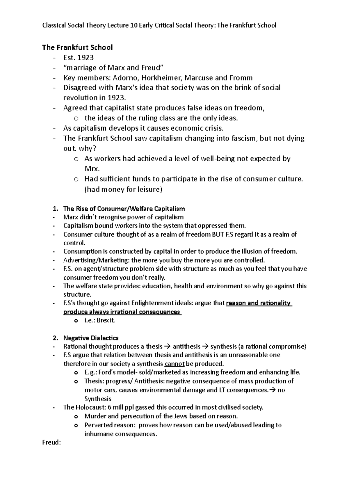 Classical Social Theory Lecture 10 Early Critical Social Theory - 1923 ...