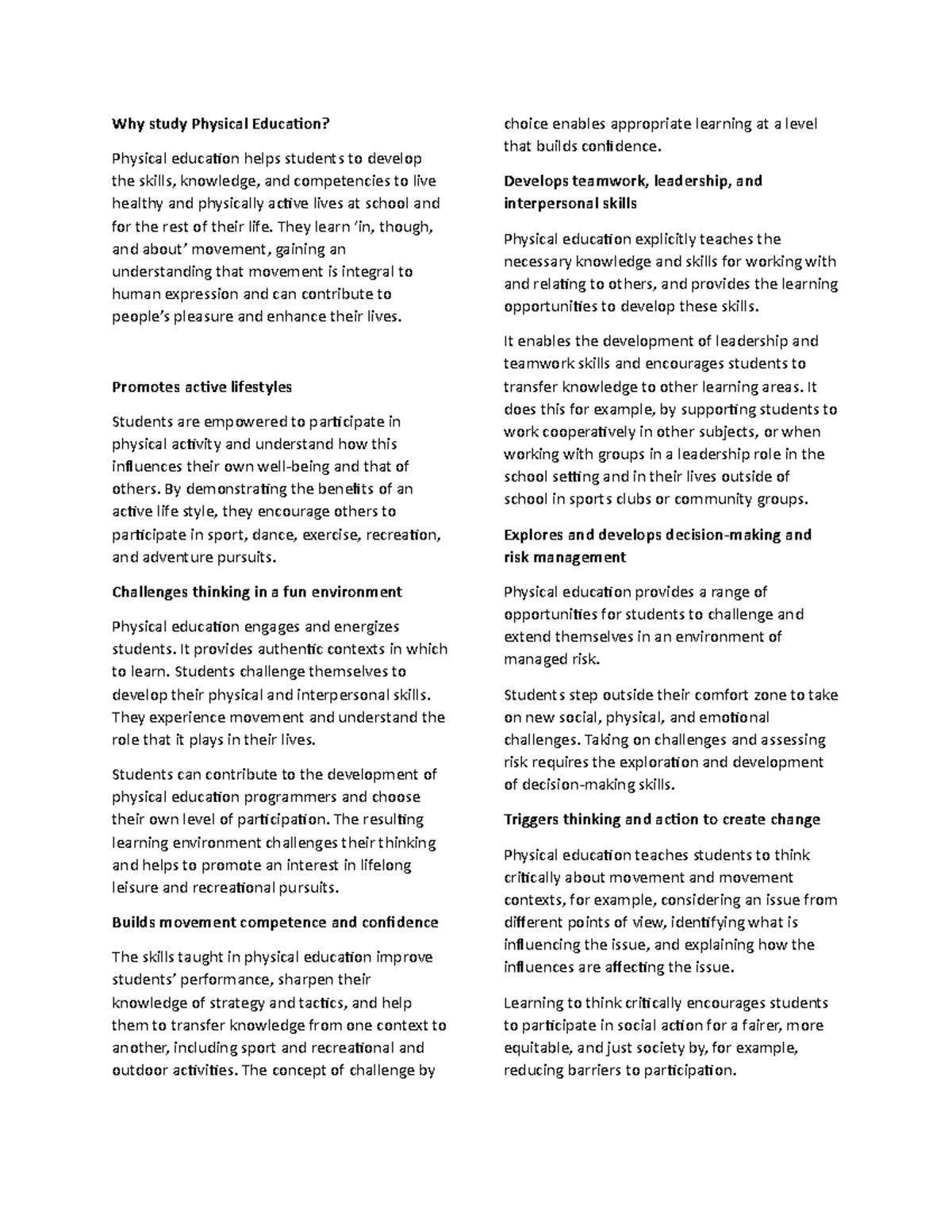 Why study Physical Education - Why study Physical Education? Physical ...