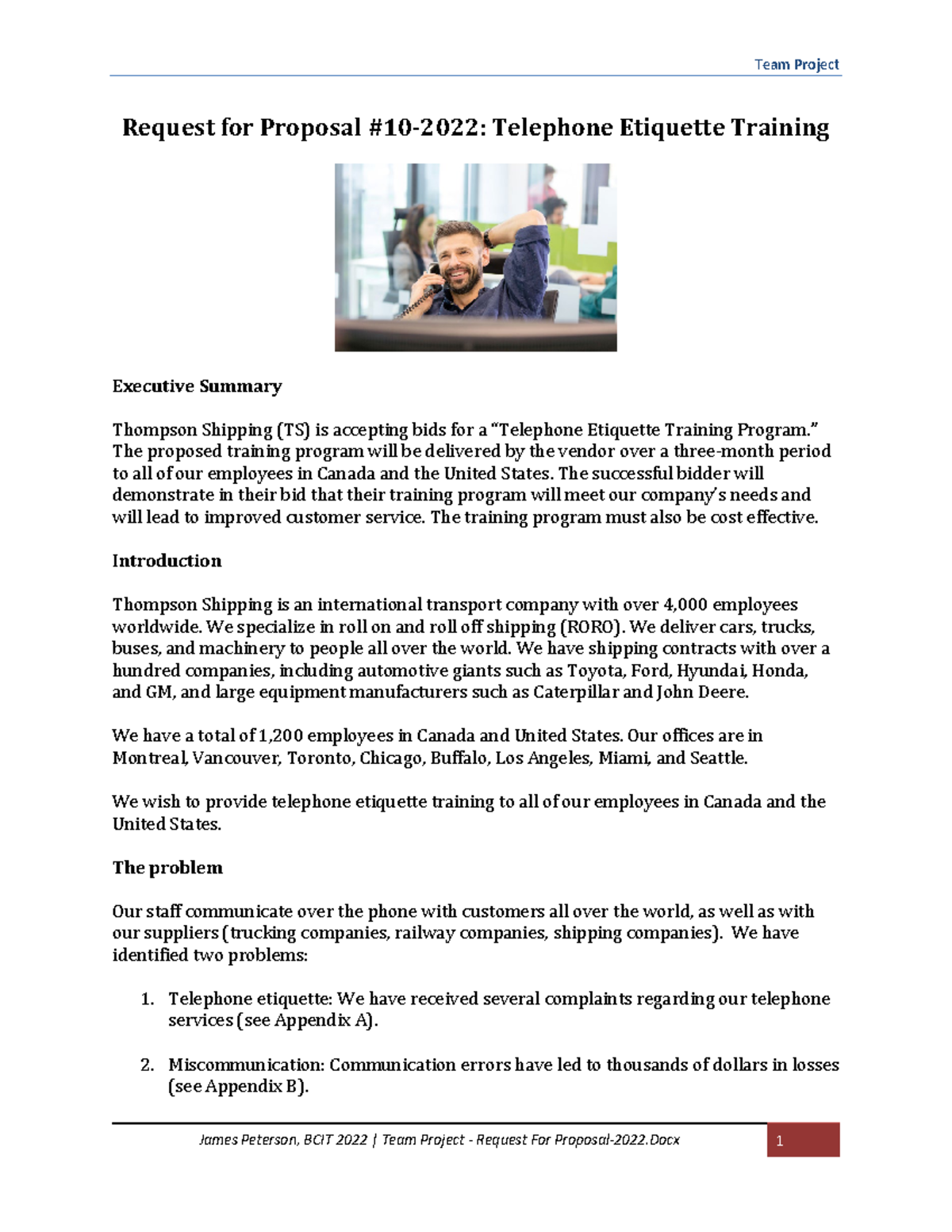 Team Project - Request For Proposal-2022 - Request for Proposal # 10 ...