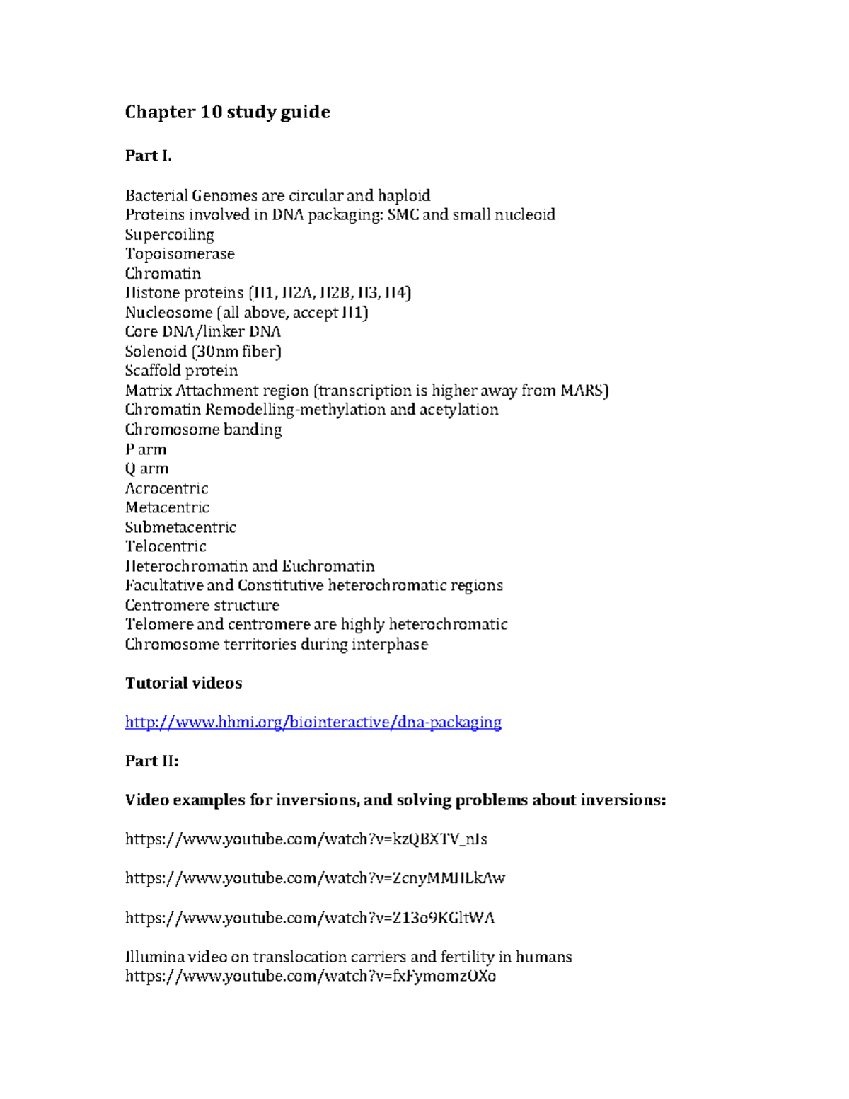 Chapter 10 study guide - Chapter 10 study guide **Part I. ** Bacterial ...