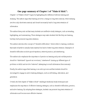 Make it stick chapter 2 Summary - Make it stick chapter 2 Summary Chapter 2 of "Make it - Studocu