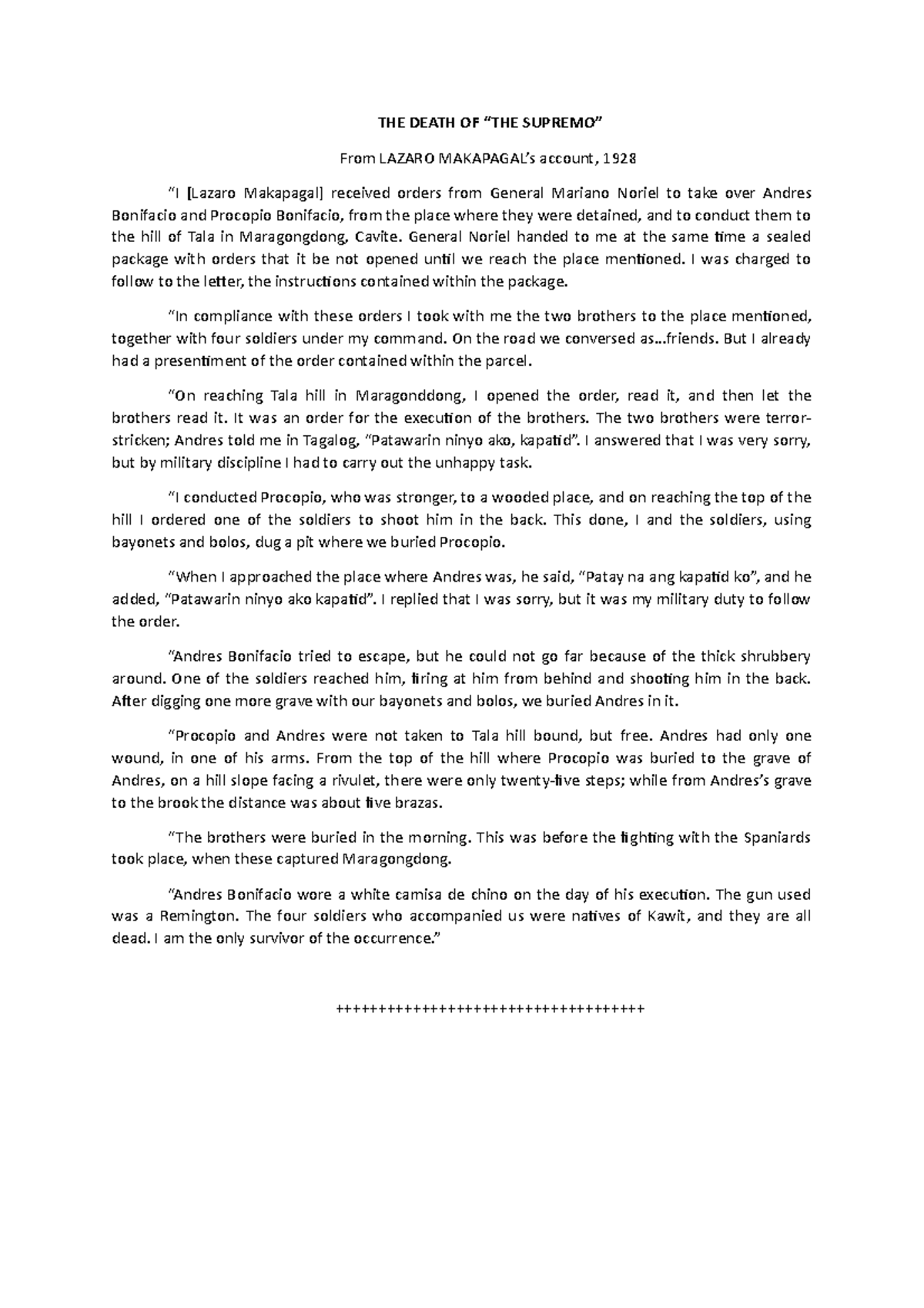 THE DEATH OF “THE SUPREMO” - General Noriel handed to me at the same ...