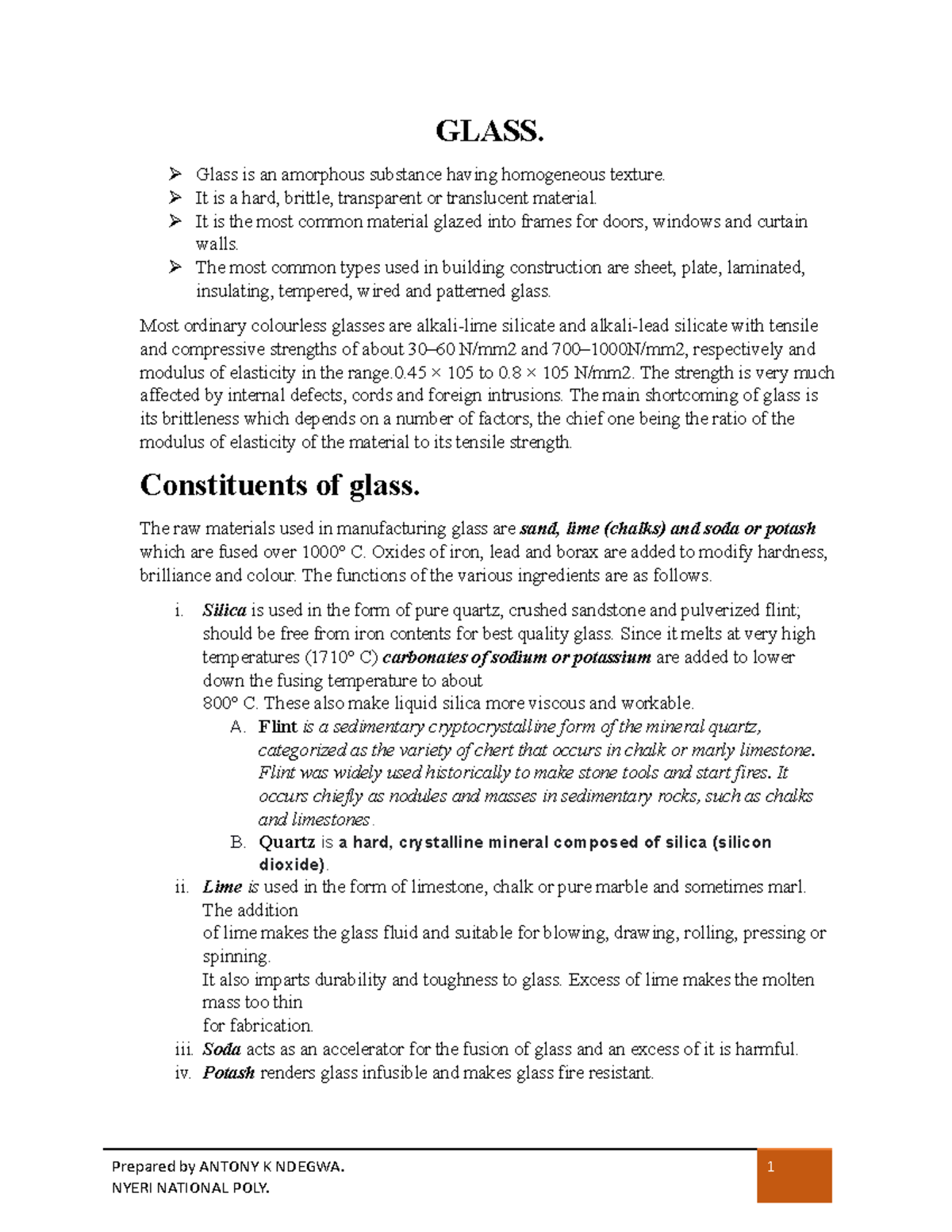 Glass Notes FNAL - Module 1 - GLASS. Glass is an amorphous substance ...