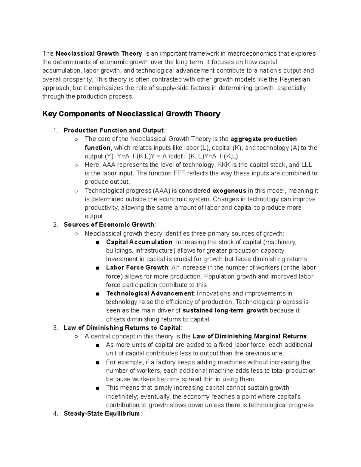 The Neoclassical Growth Theory is an important framework in ...