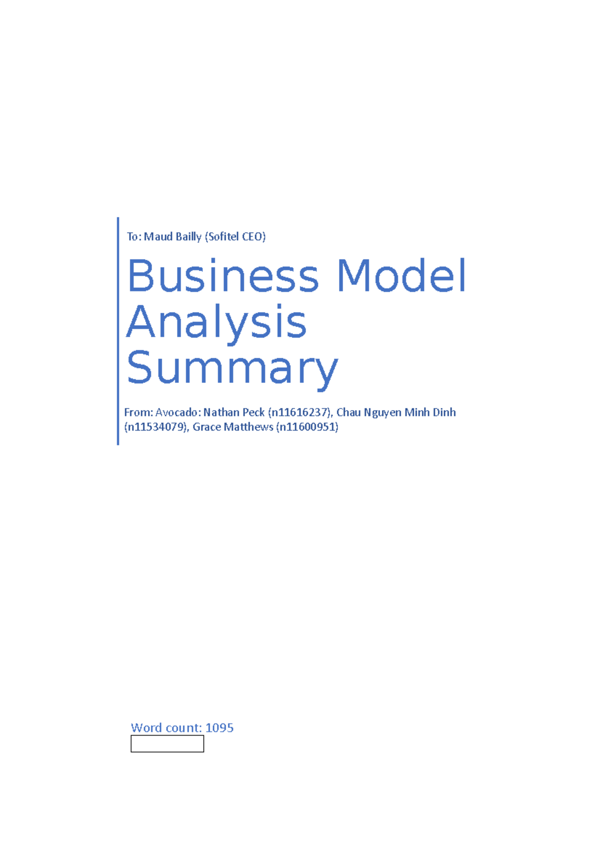 BSB106 A2 GA Business Model Analysis Summary - Word count: 1095 To ...
