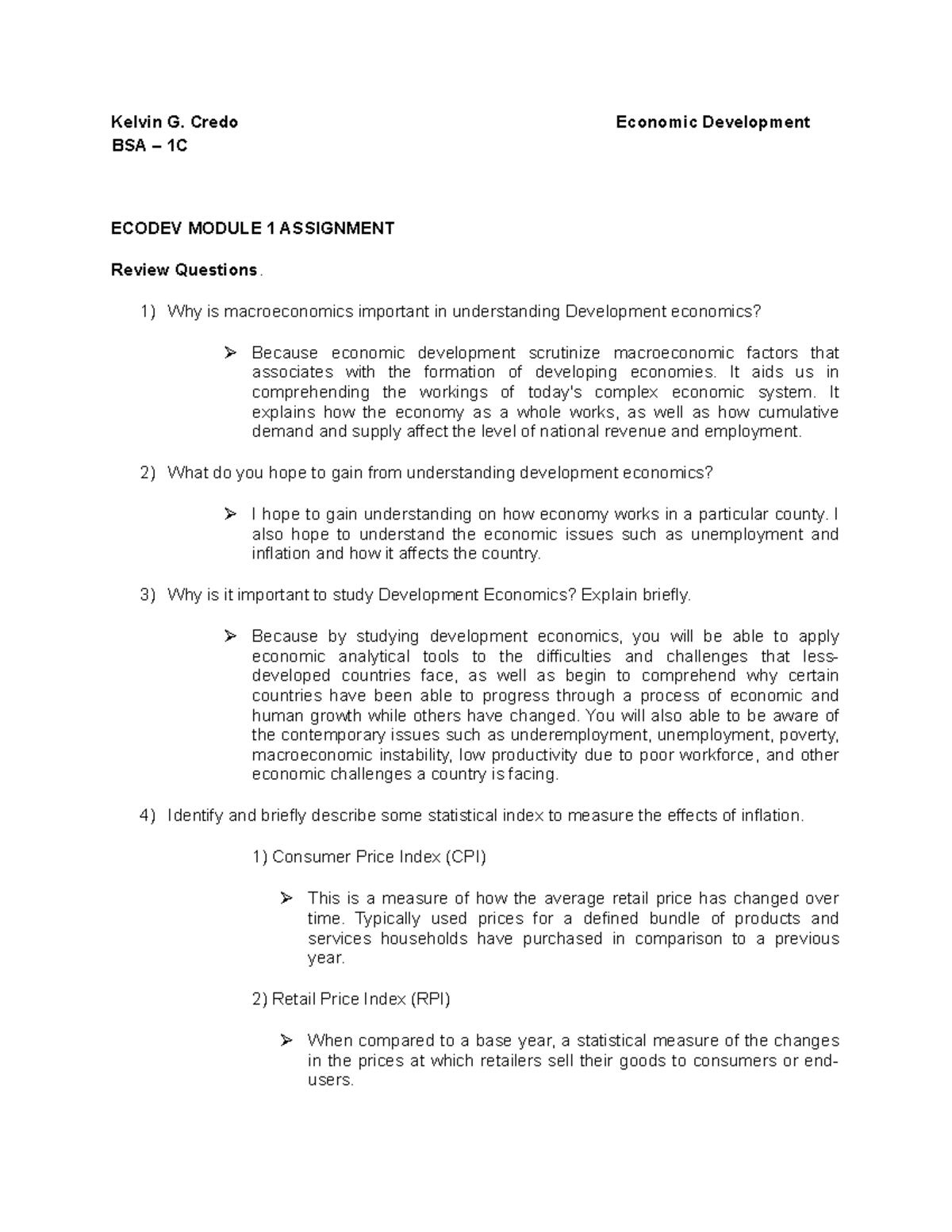 Ecodev Module 1 Assignment (Introduction to economic development ...