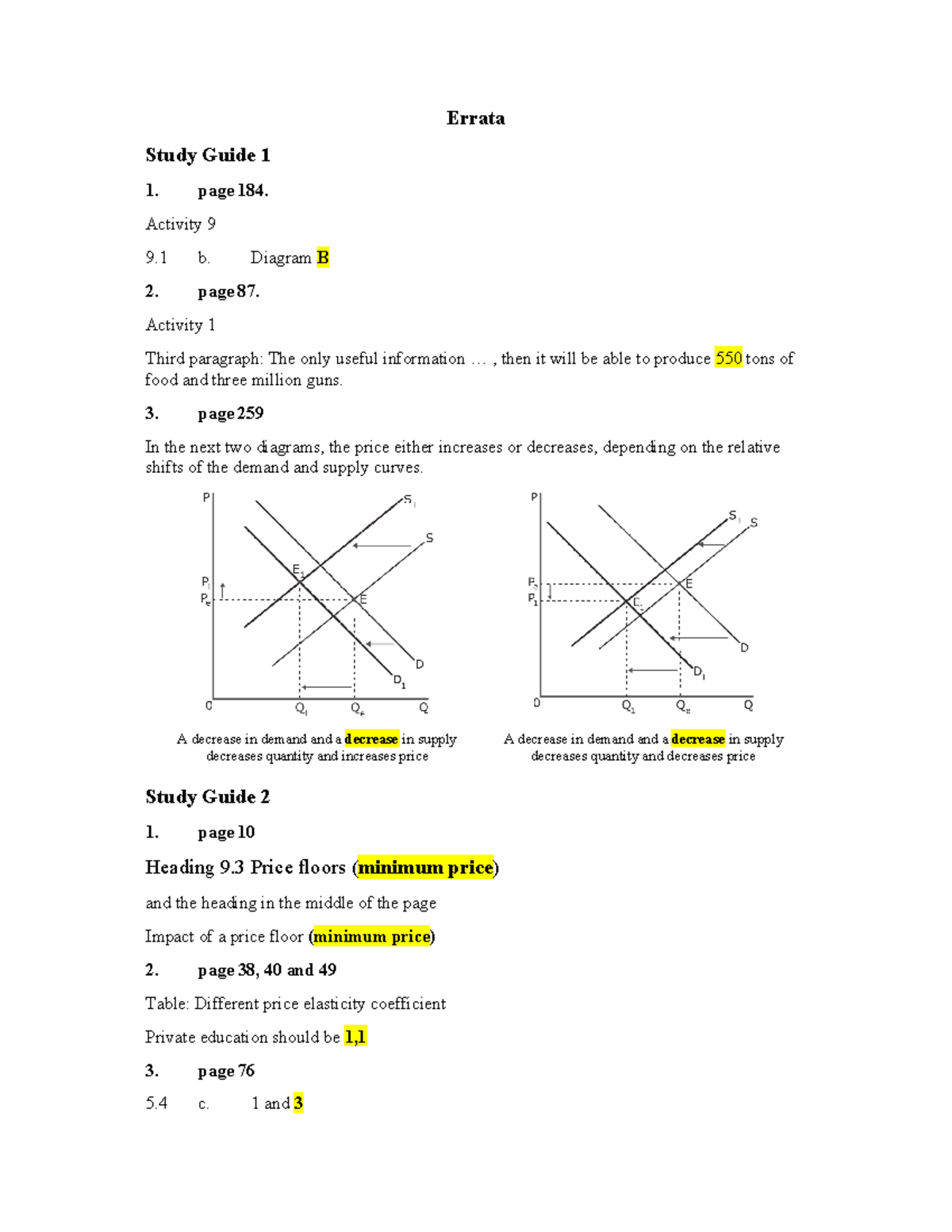 Errata - Eratta - Errata Study Guide 1 1. page 184. Activity 9 9 b ...