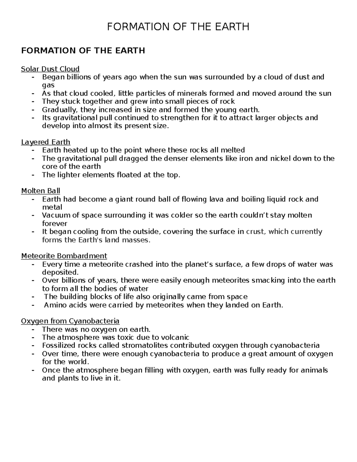 Formation of Earth - FORMATION OF THE EARTH FORMATION OF THE EARTH ...