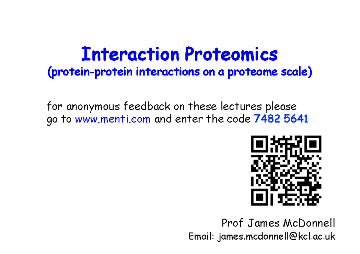 5BBB0224 Lecture 11 PPIs 2023 - Interaction Proteomics (protein-protein ...