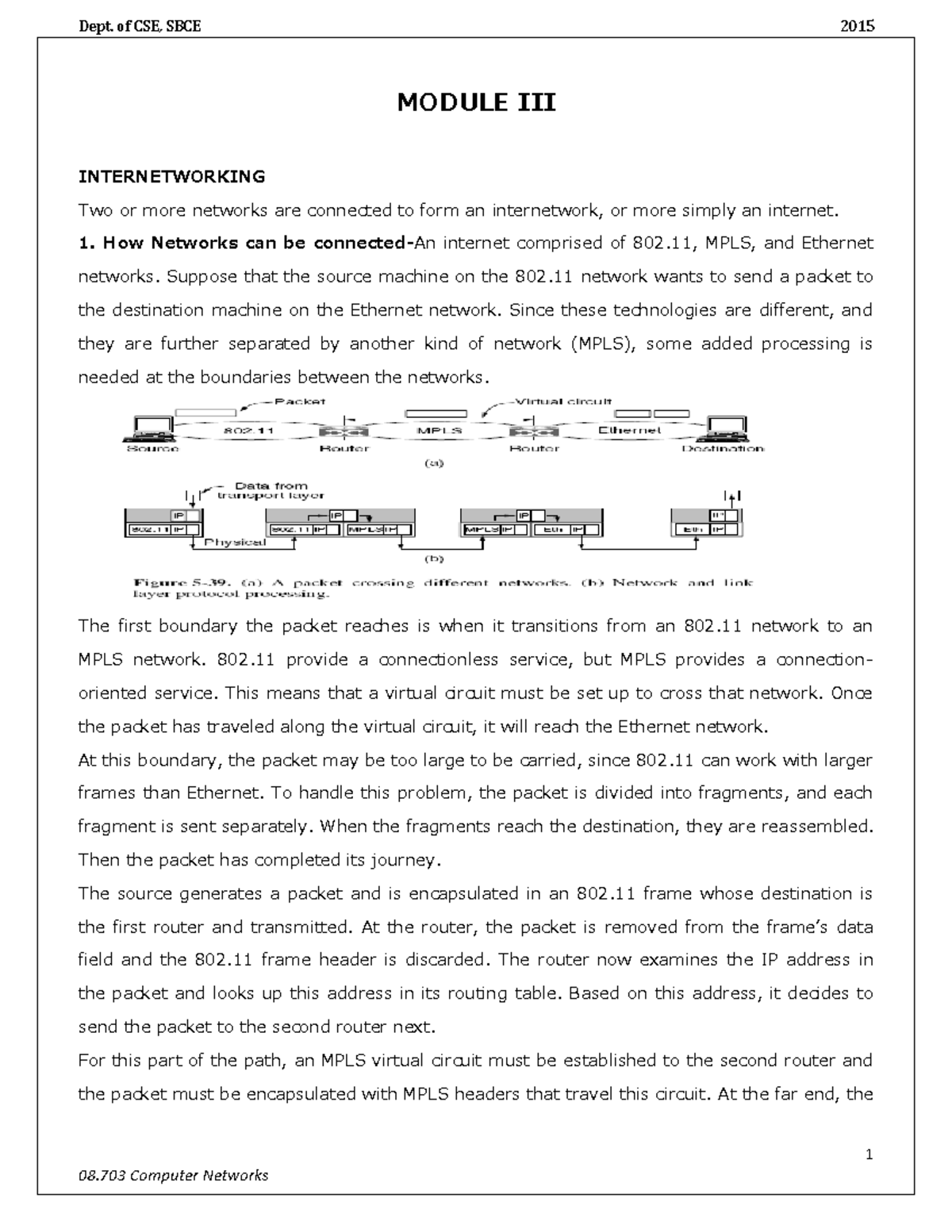Module Iiinotes 1 Module Iii Internetworking Two Or More Networks Are Connected To Form An