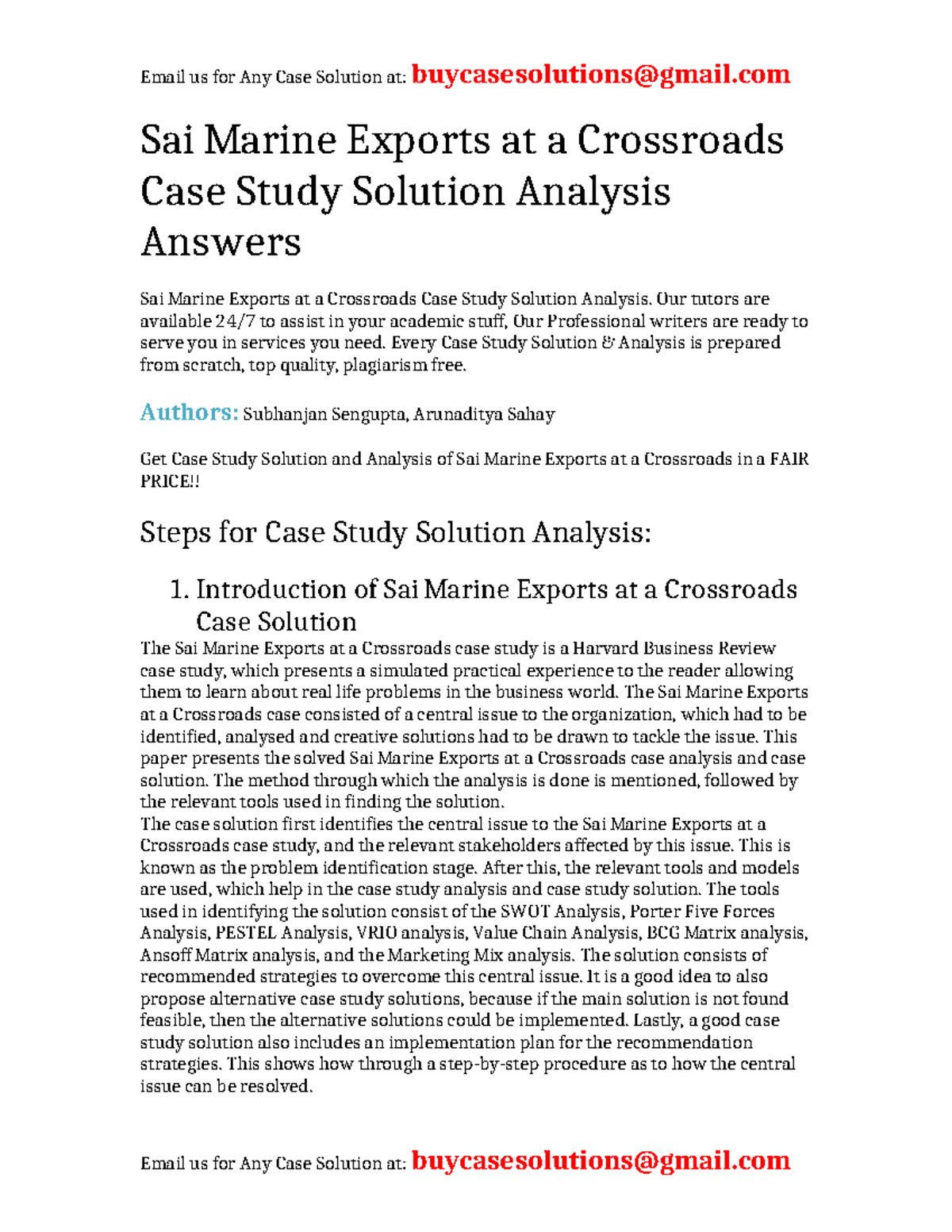 Case Solution Sai Marine Exports at a Crossroads - Sai Marine Exports at a Crossroads Case Study ...