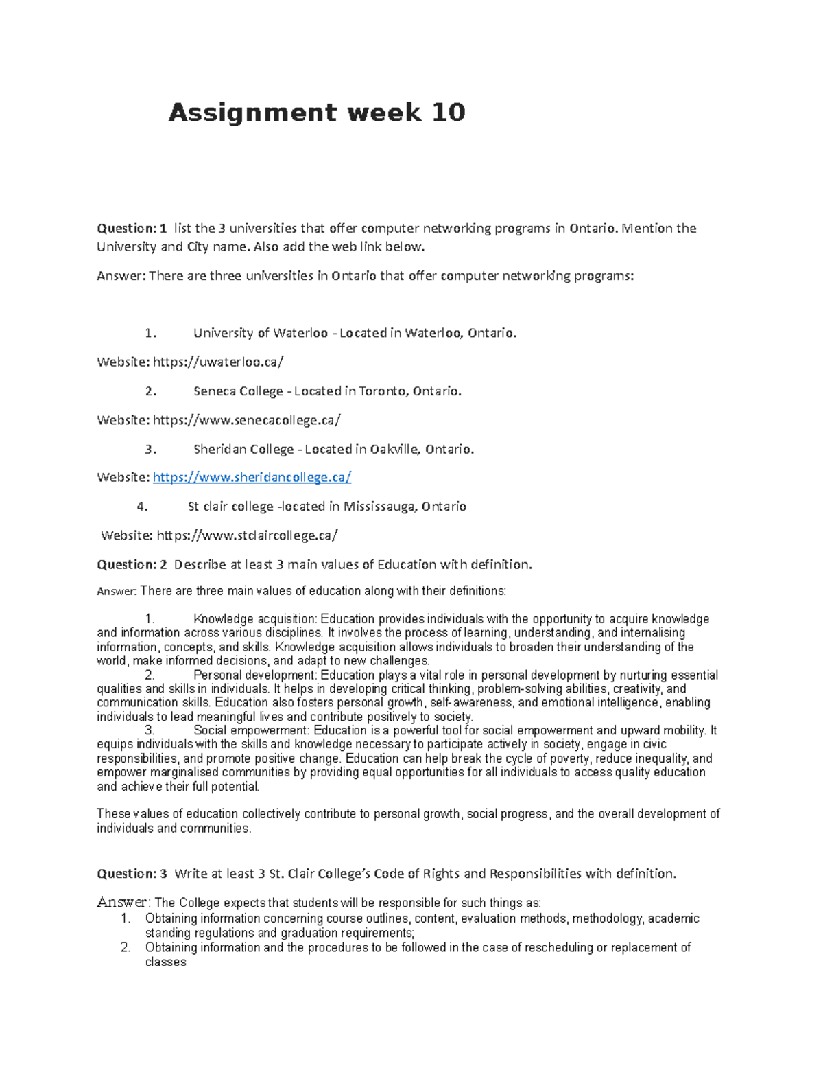 Assignment week 10 - nothing - Assignment week 10 Question: 1 list the ...