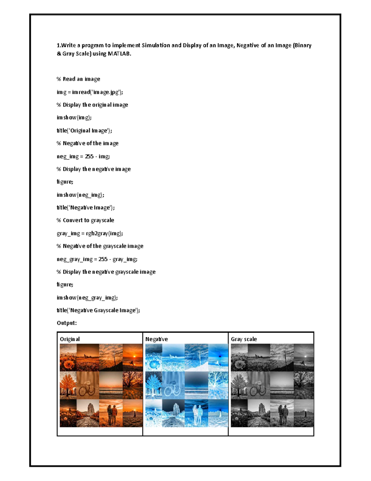 Image processing lab - 1 a program to implement SimulaƟon and Display ...