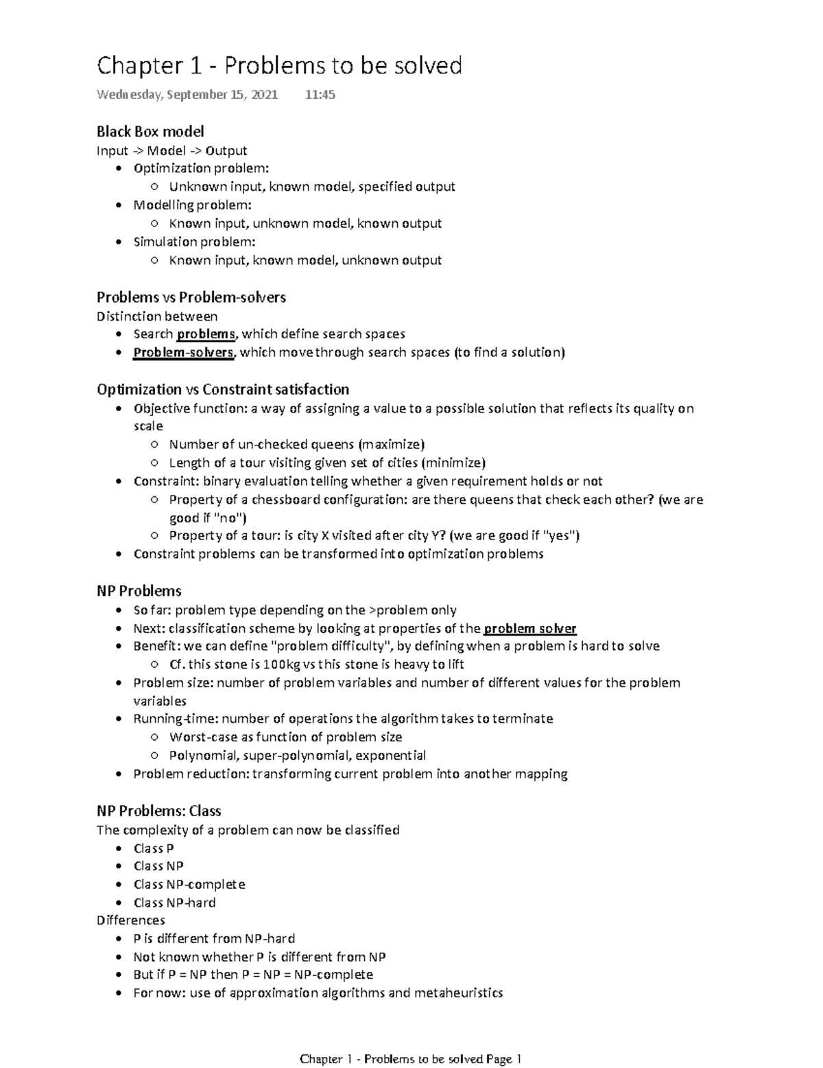 Chapter 1 - Problems to be solved - Black Box model Input -> Model -> Output Optimization ...