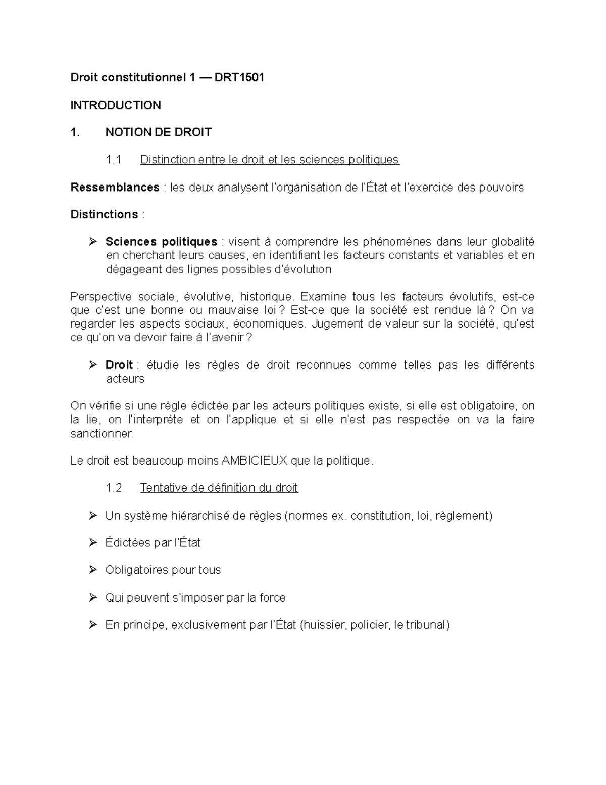 Droit constitutionnel 1 - DRT1501 (Cours 1 à 13) - Droit ...