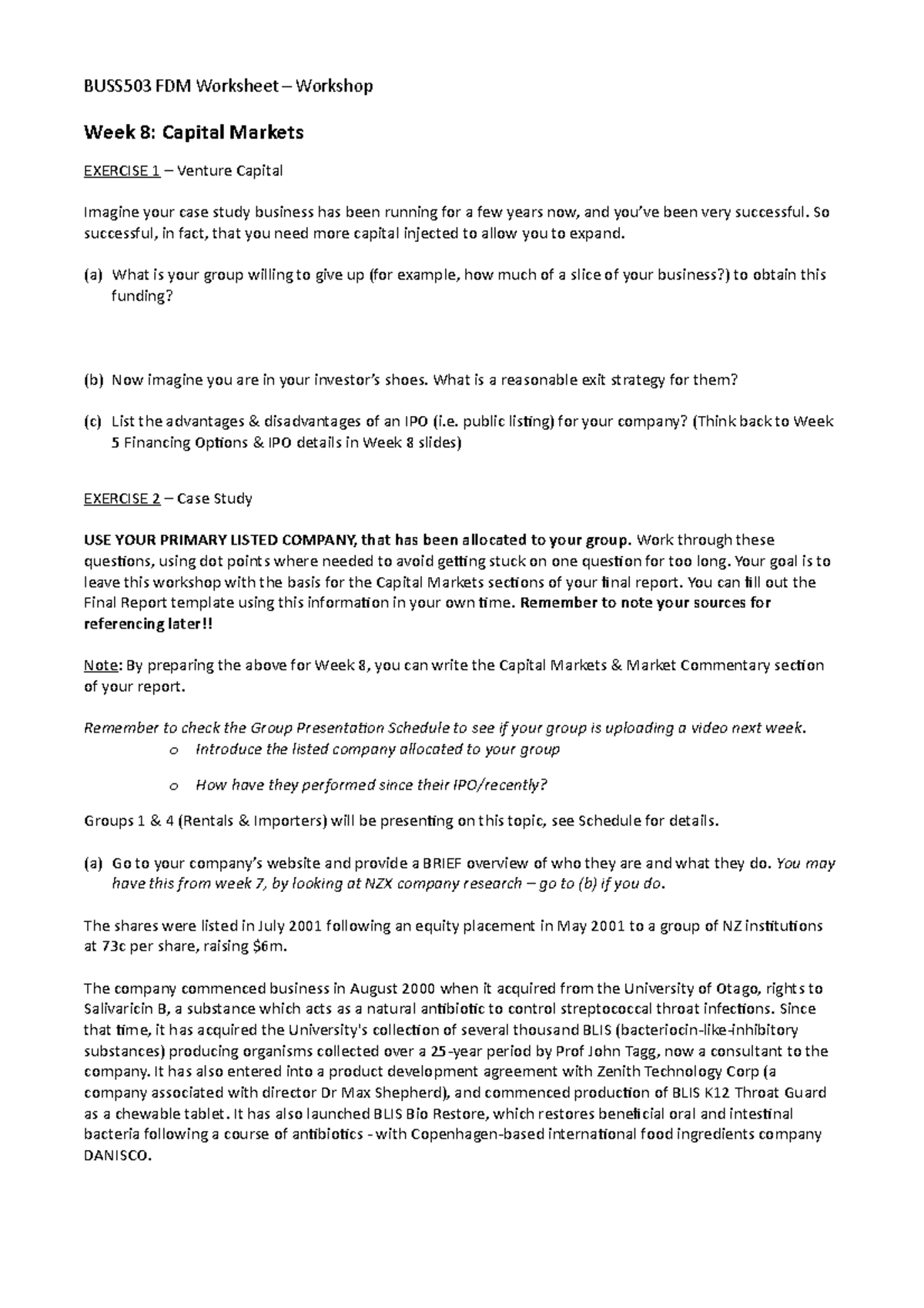 Week 8 Capital Markets- Workshop Worksheet - Financial Decision Making ...