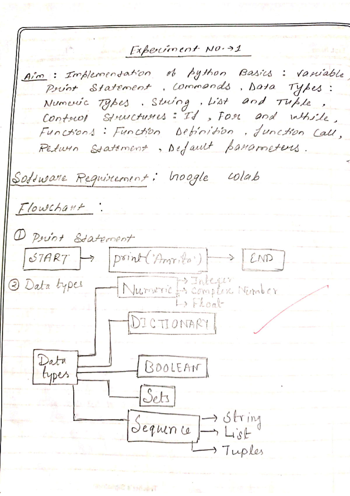Amrita, python Ex. 1 - 10 - Experiment NO. 1 Aim : Implementation of python Basics : variable ...
